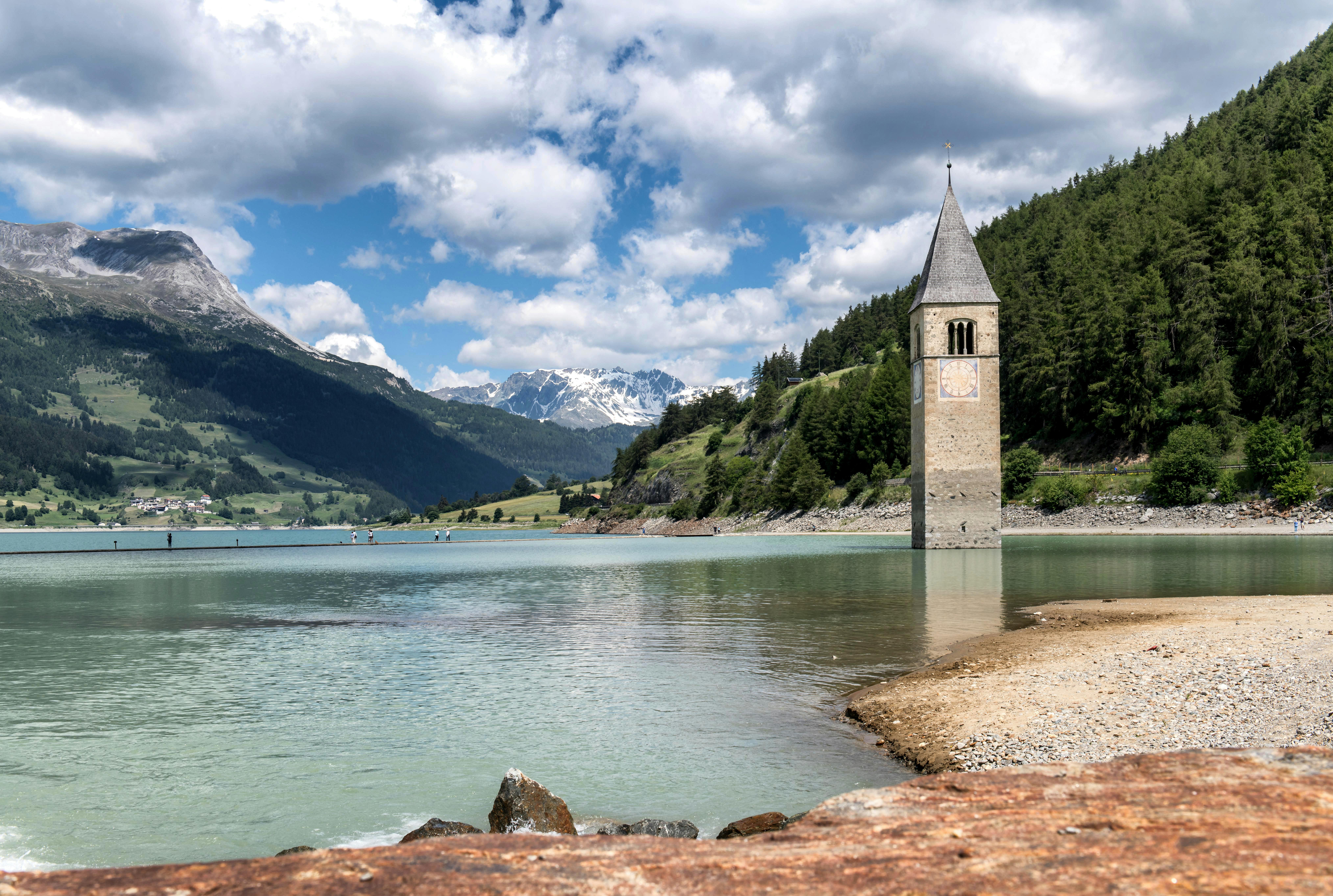 Campanile di Curon Venosta Vecchia in Resia Lake in Italy · Free Stock ...