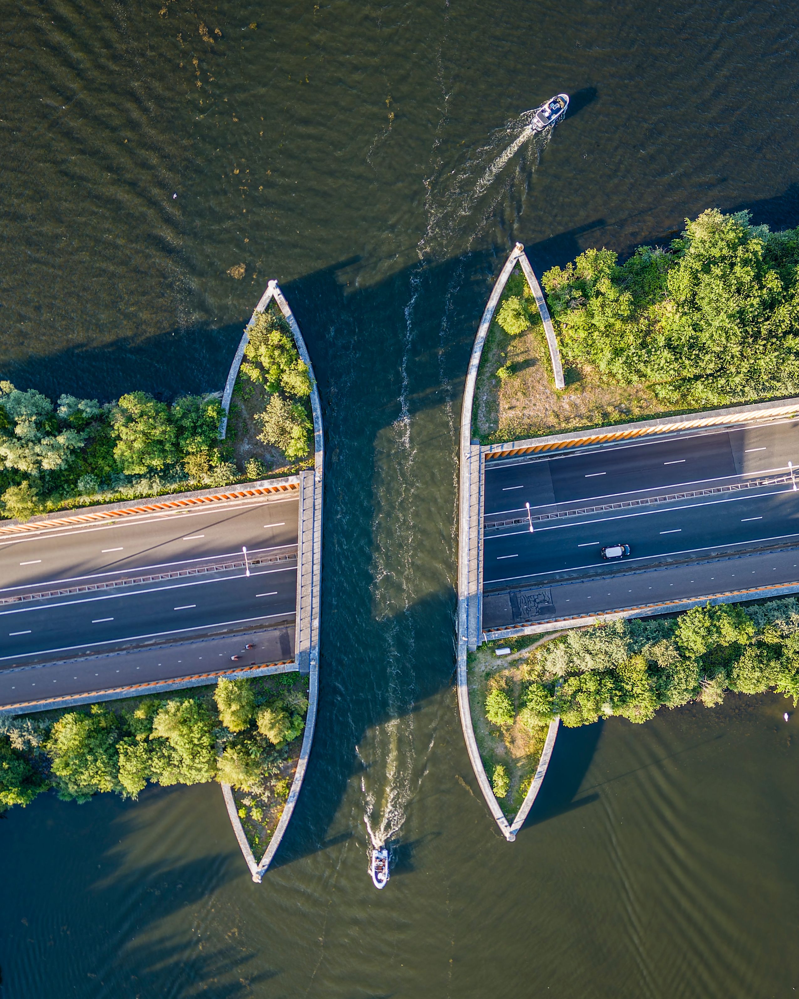 Drone Shot of the Veluwemeer Aqueduct over Veluwemeer Lake in ...