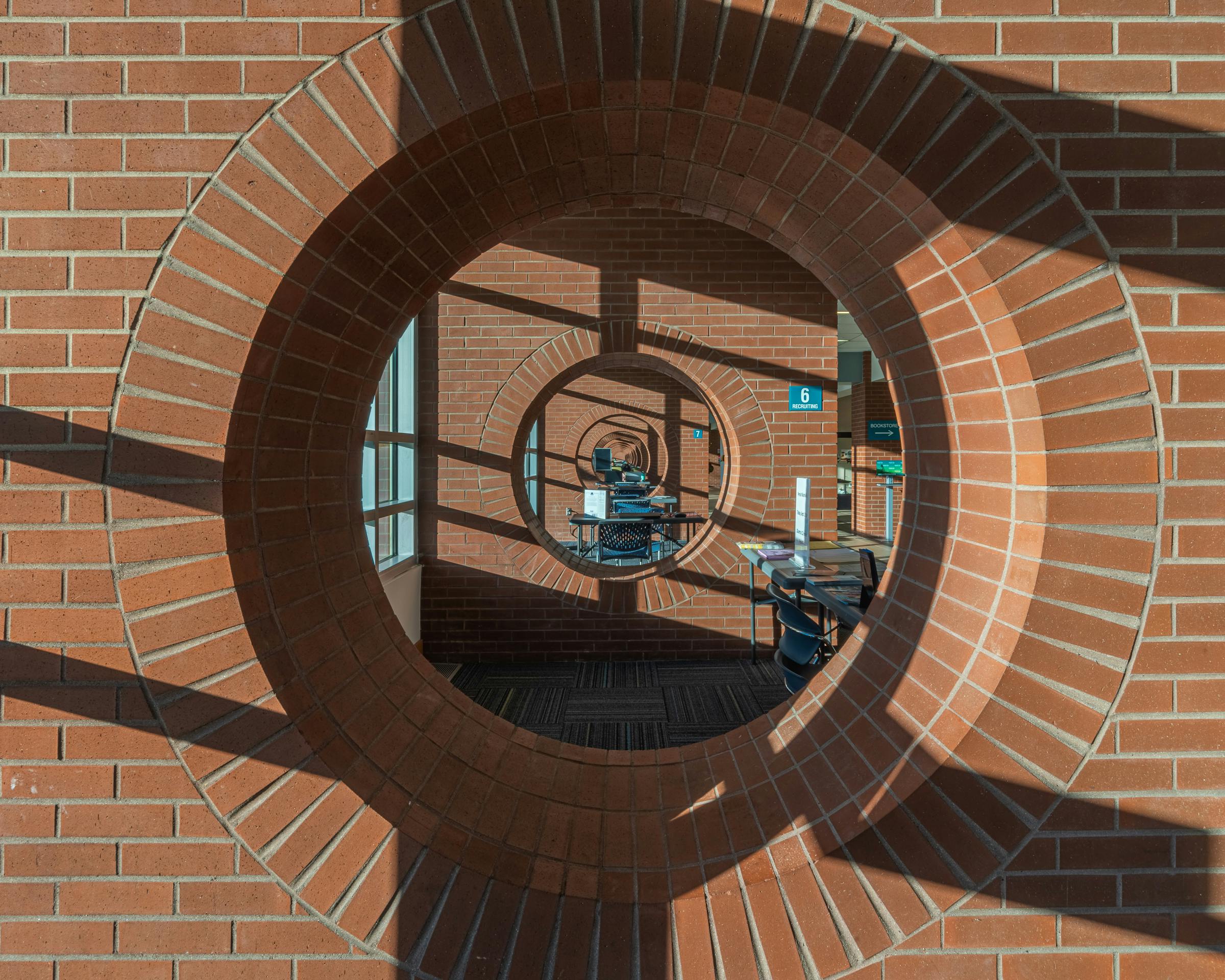 Circular Window of a Modern Building in Red Brick Showing Interior ...