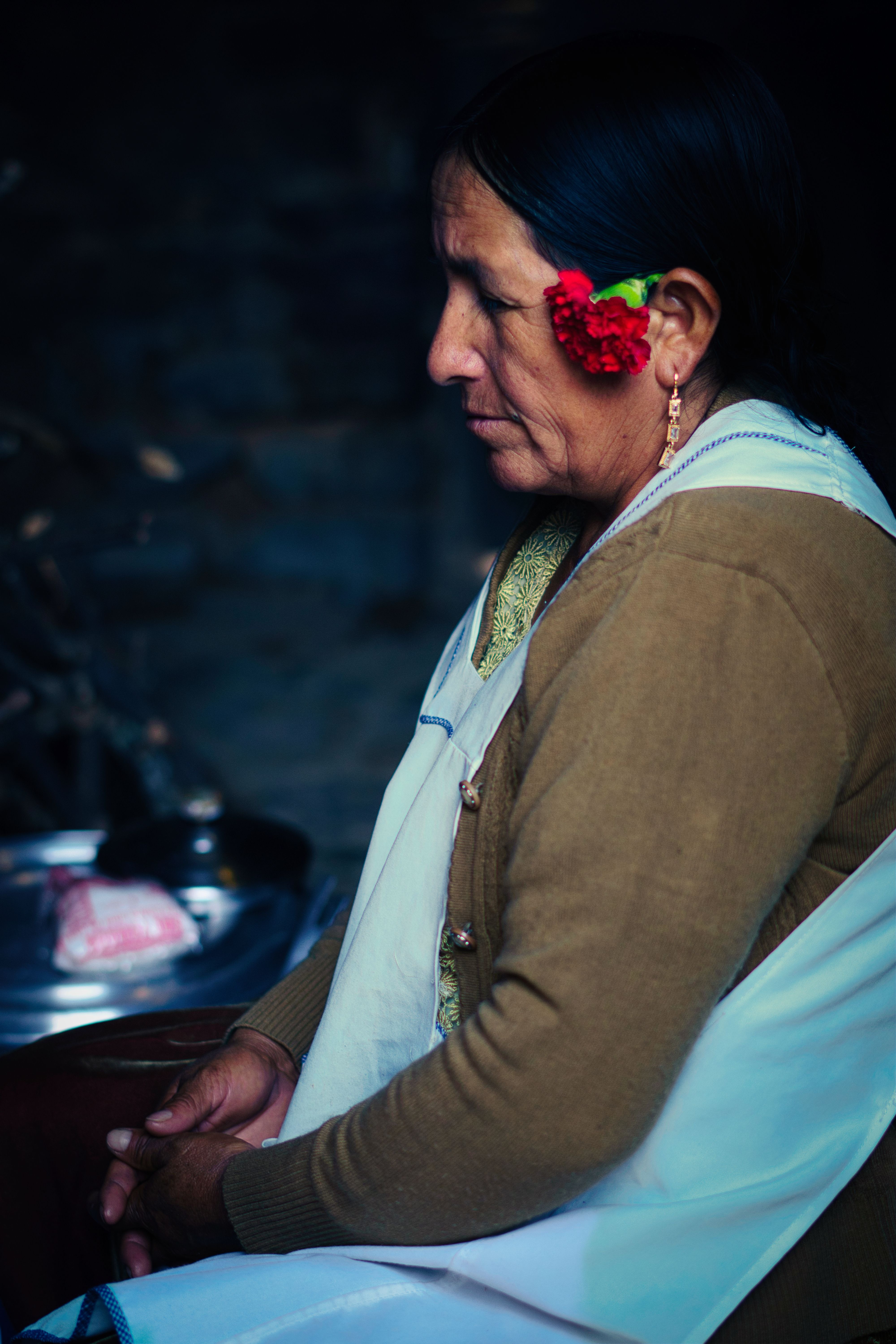 Woman with Red Flower behind her Ear · Free Stock Photo
