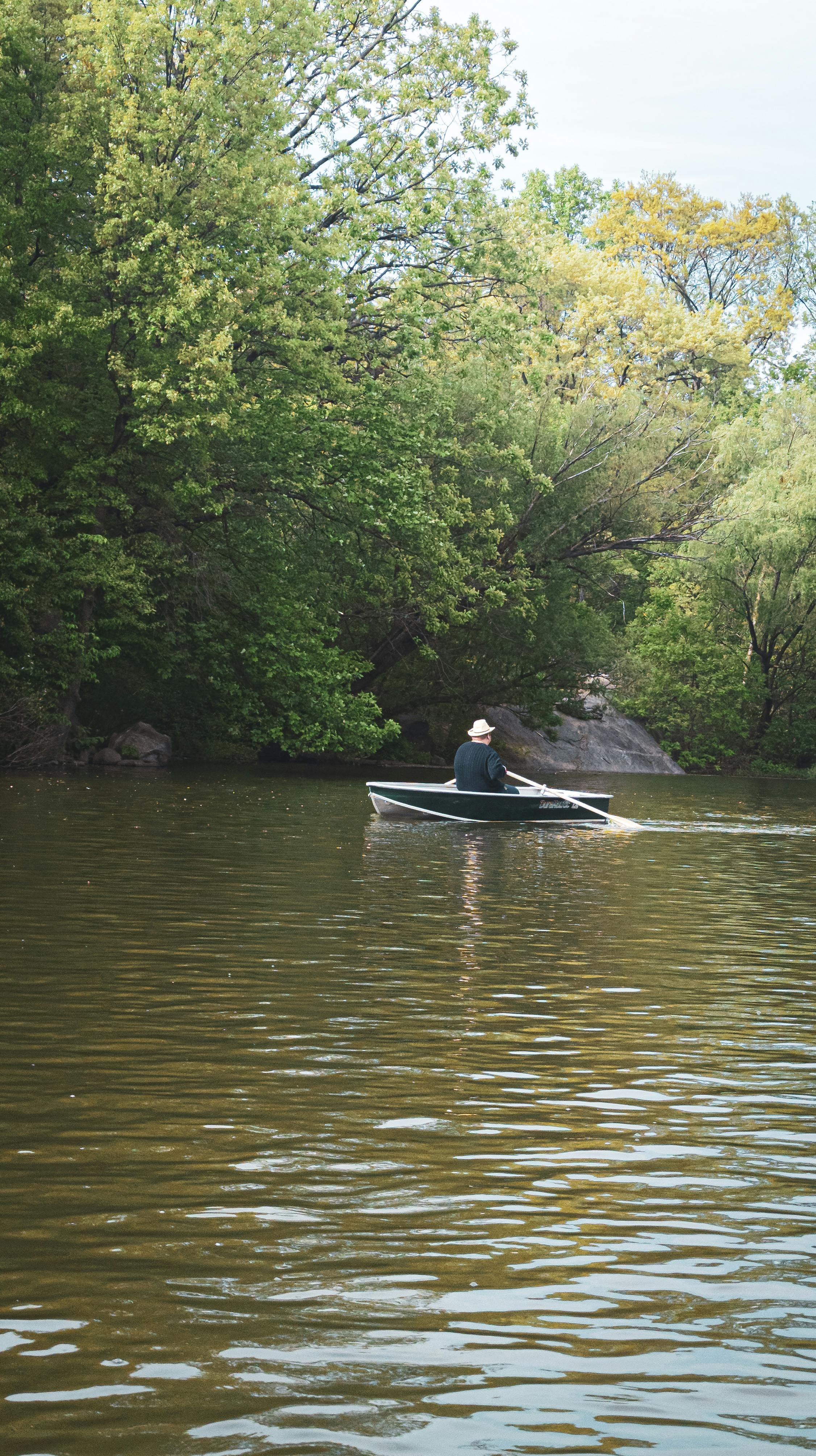 Man on Boat on River in Forest · Free Stock Photo