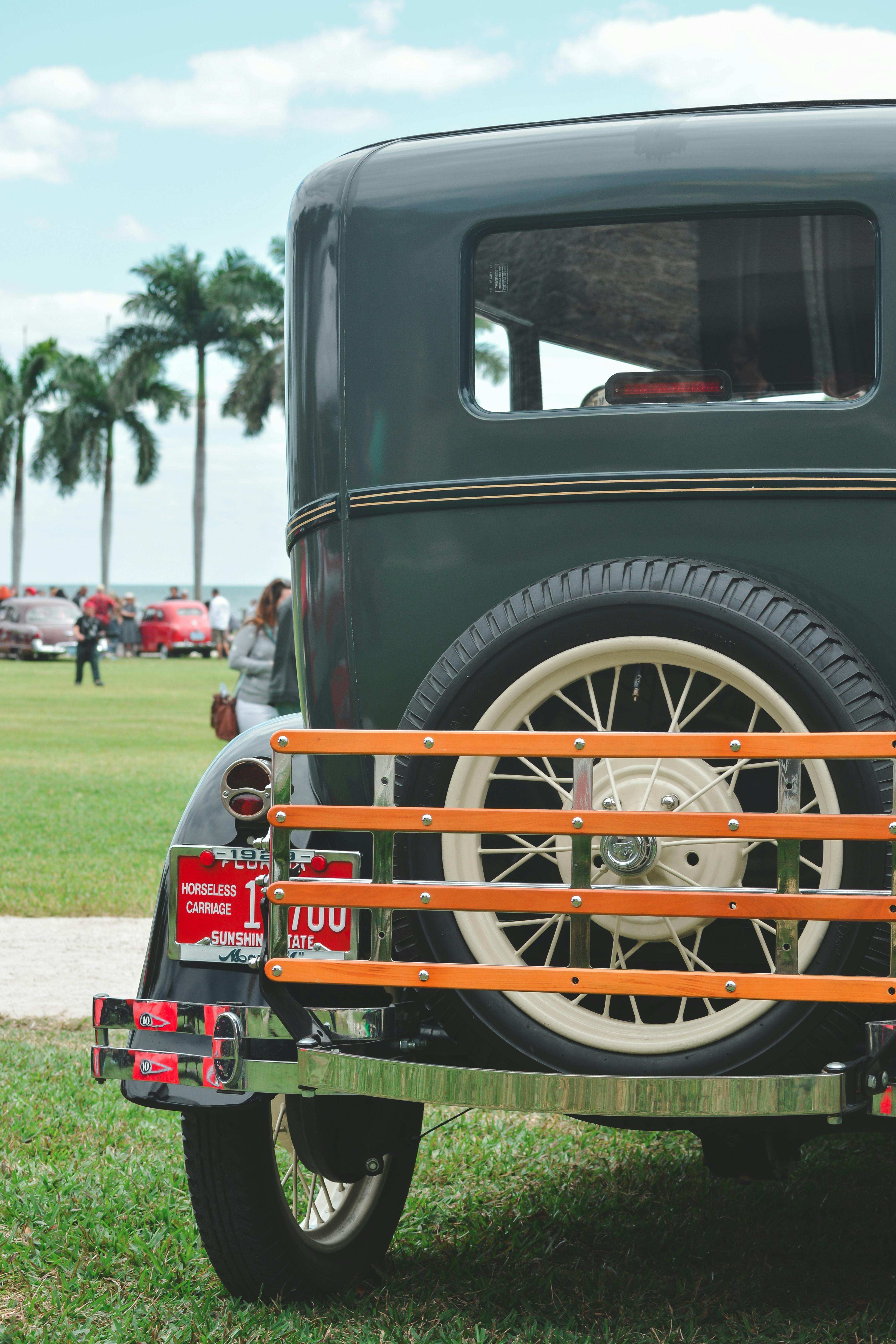 Back View of Gray, Vintage Car · Free Stock Photo
