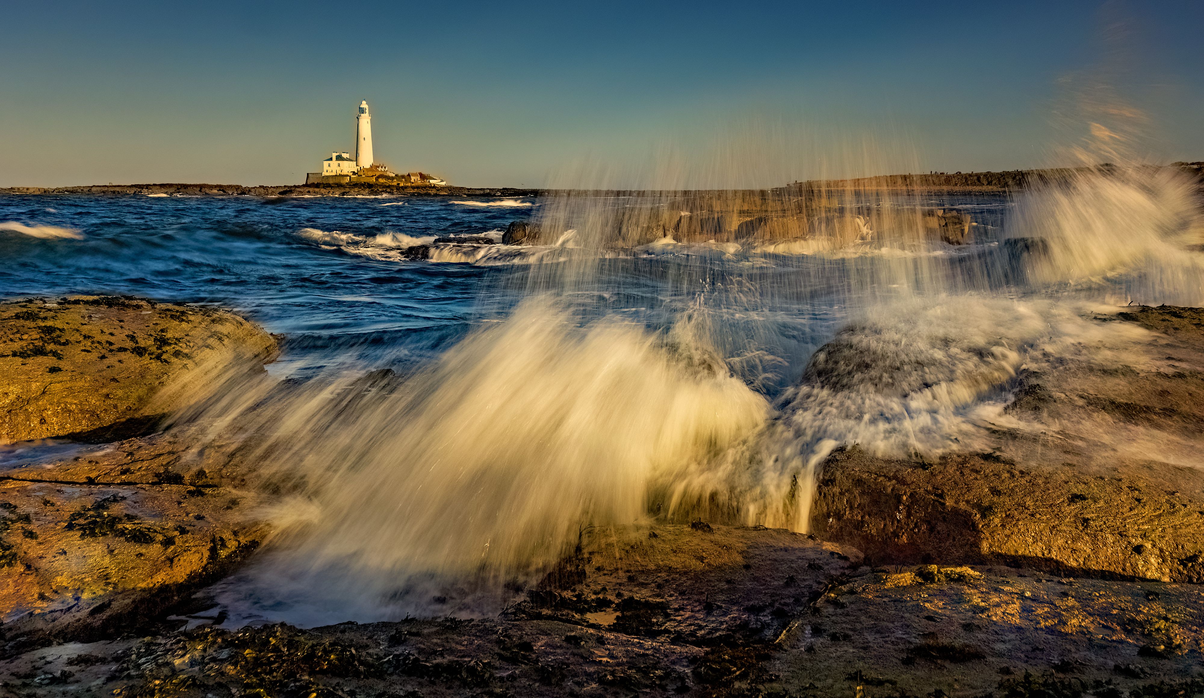 Waves Washing Rocks by St Mary Lighthouse · Free Stock Photo