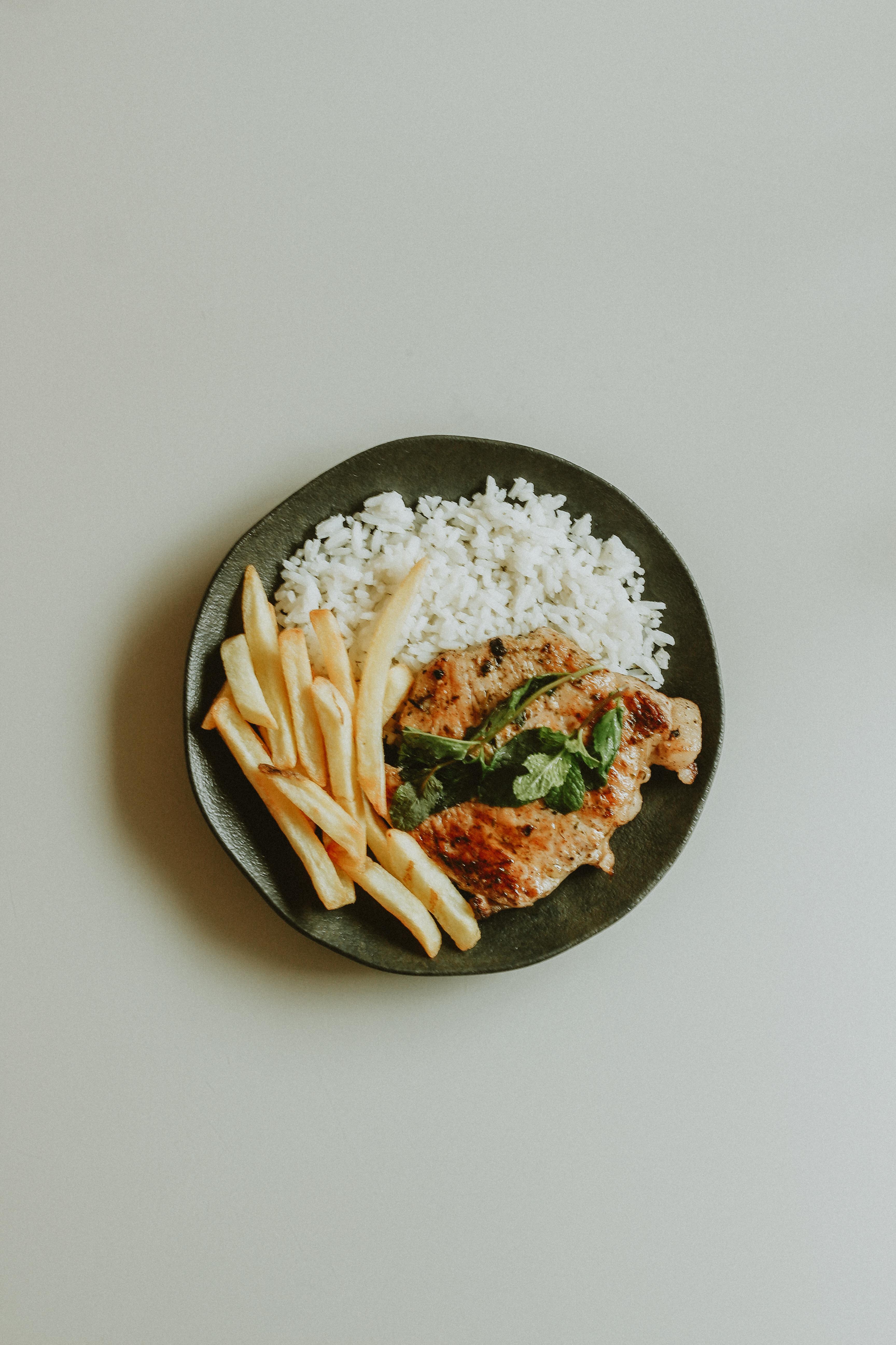Fried Chicken with Rice and Fries · Free Stock Photo