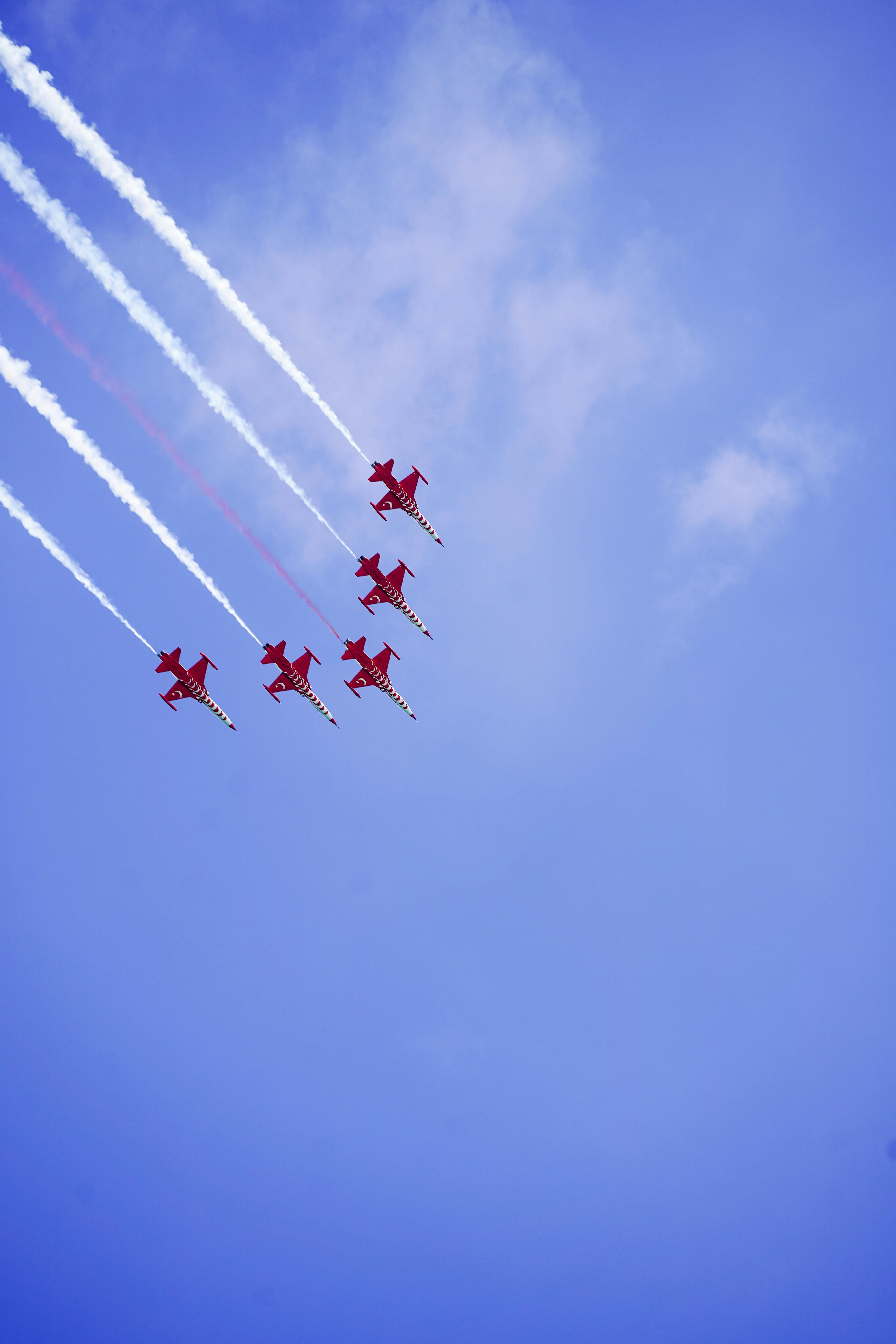 Red Jet Fighter Planes With Assorted Colors of Smoke on Horizon · Free ...