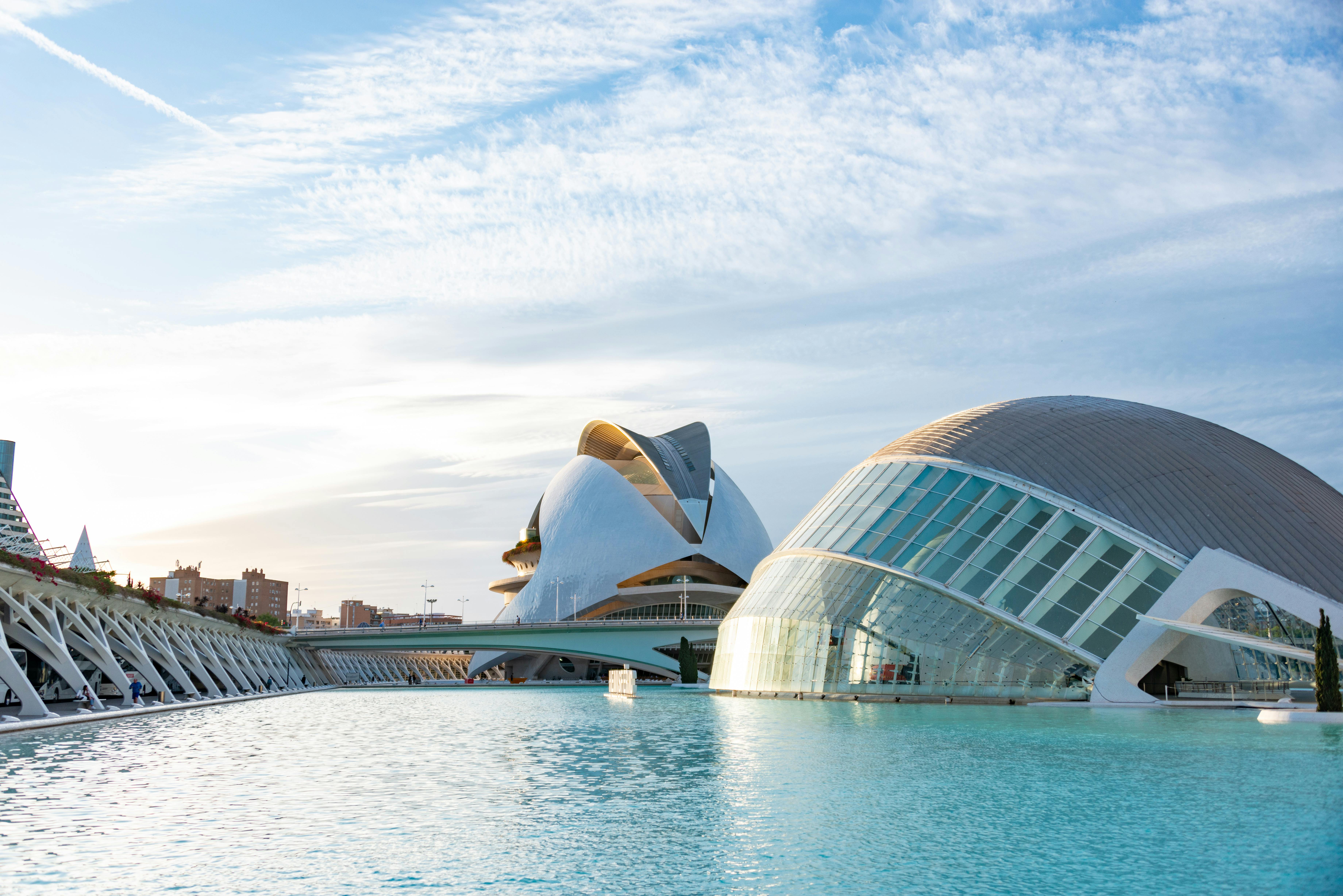 Close-up of Valencia Landmarks L’Hemisferic and Queen Sofia Palace of ...