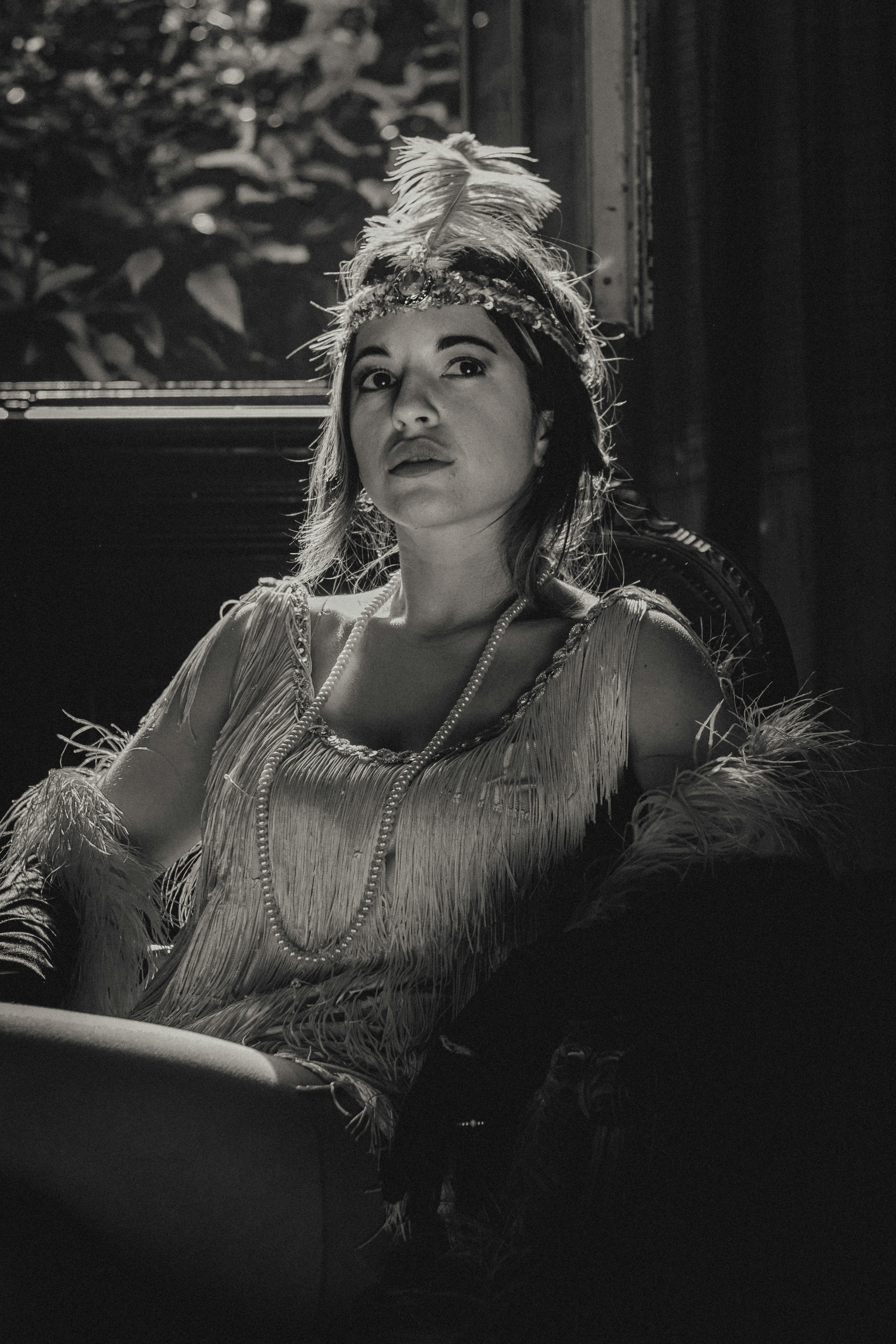 Sitting in Chair Woman Dressed Flapper Dress · Free Stock Photo