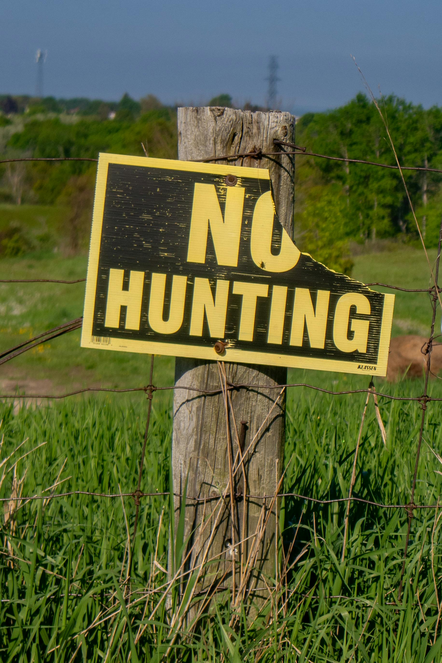 No Hunting Warning Sign on Post on Field · Free Stock Photo