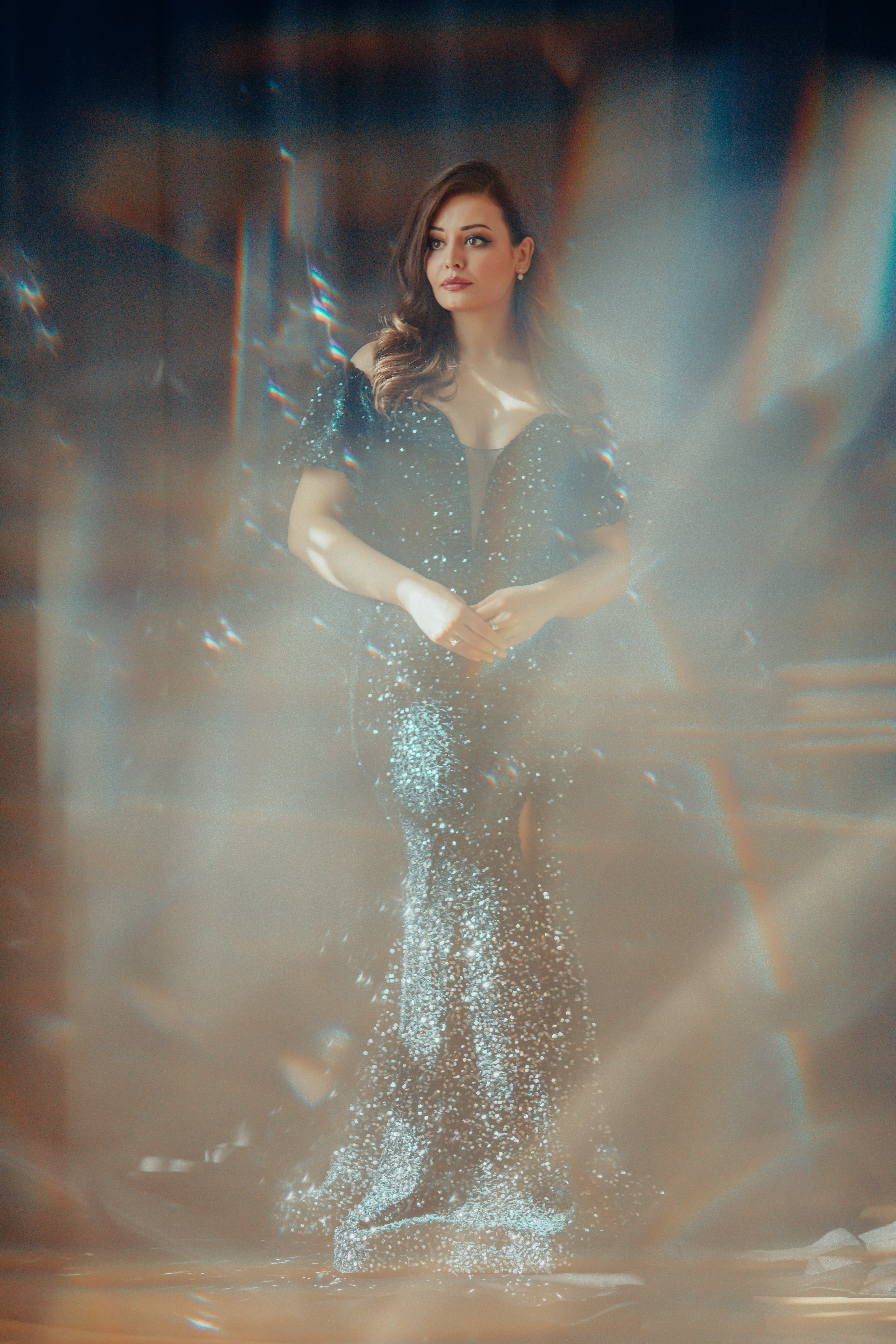 Portrait of a Female Model Wearing a Black Sequin Dress · Free Stock Photo