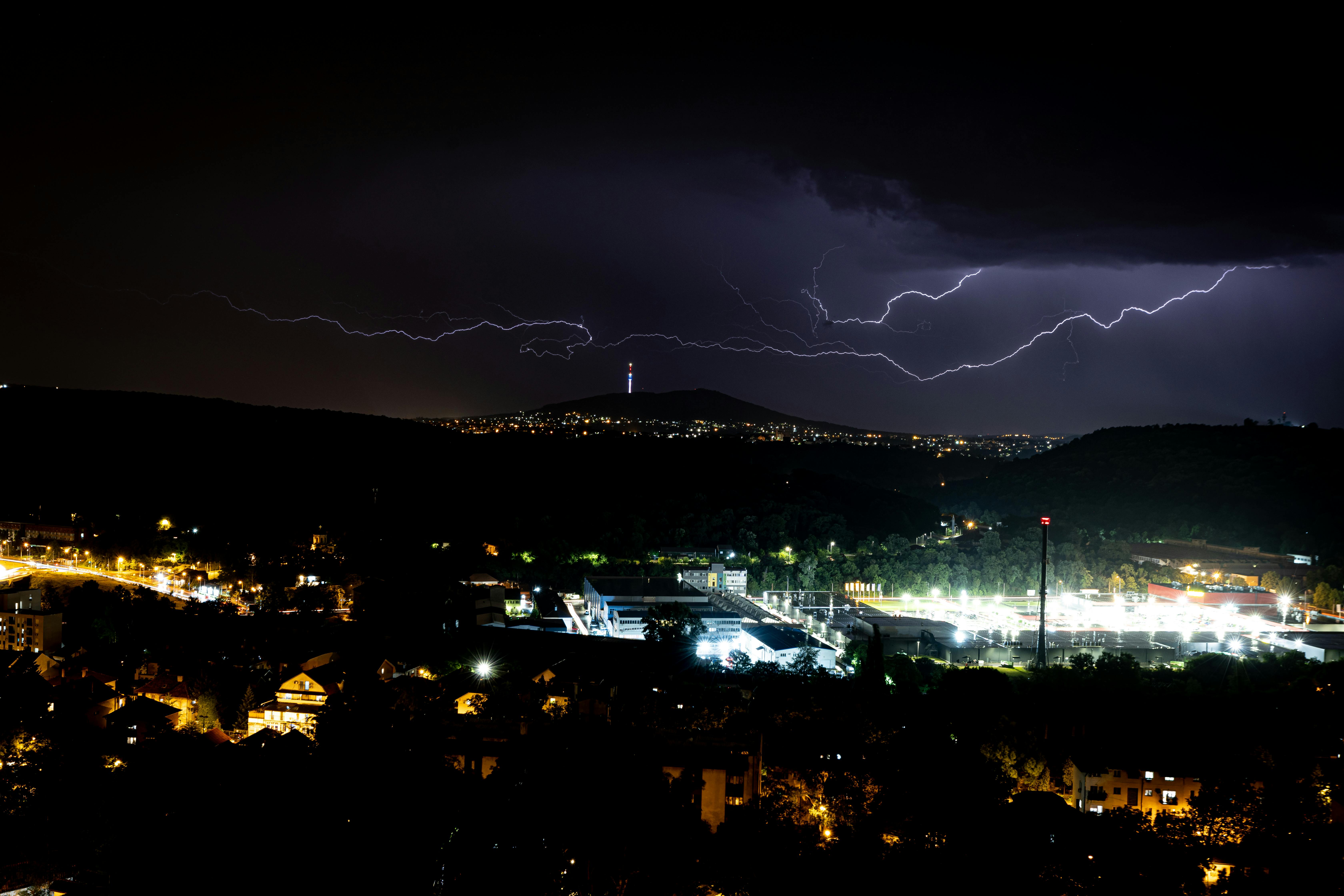 Thunderstorm over Town at Night · Free Stock Photo
