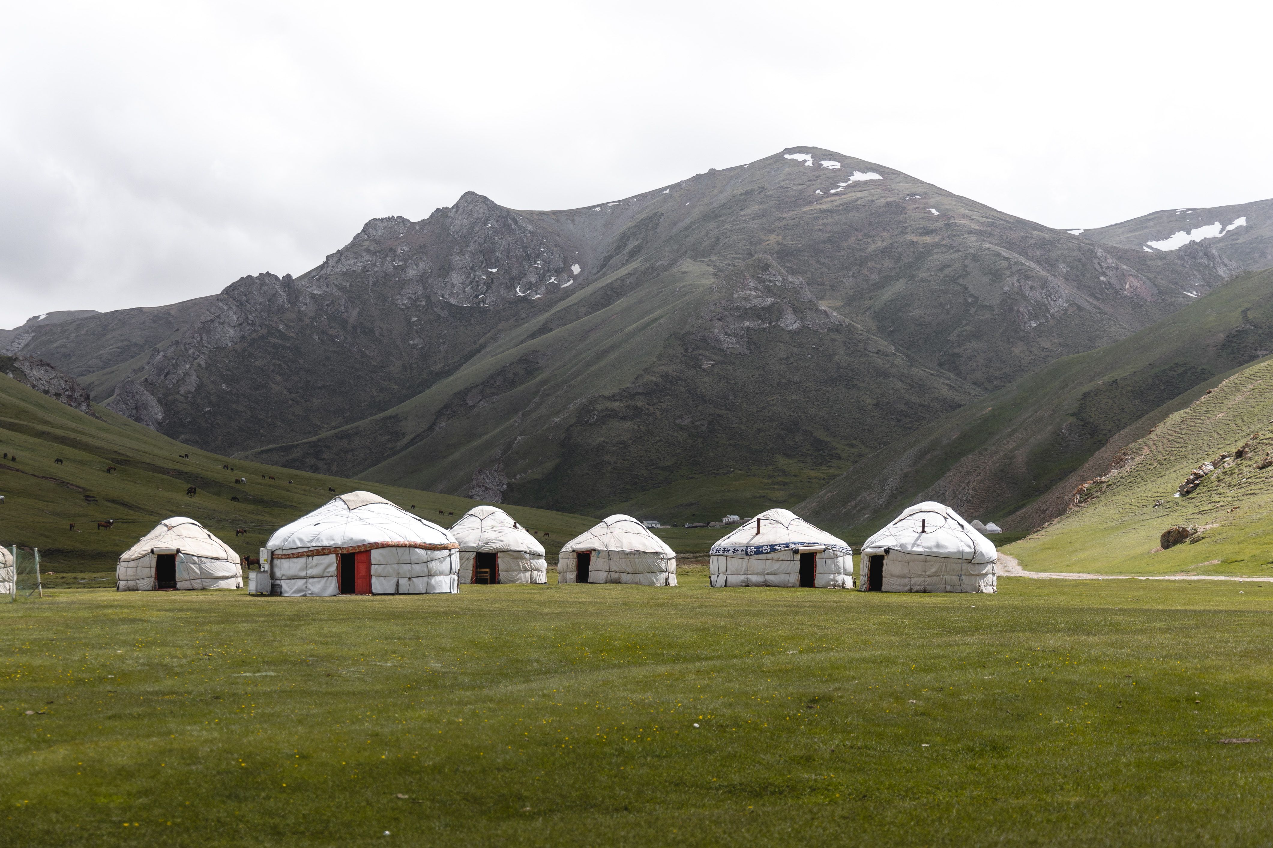 View of Yurts on a Field in a Valley · Free Stock Photo