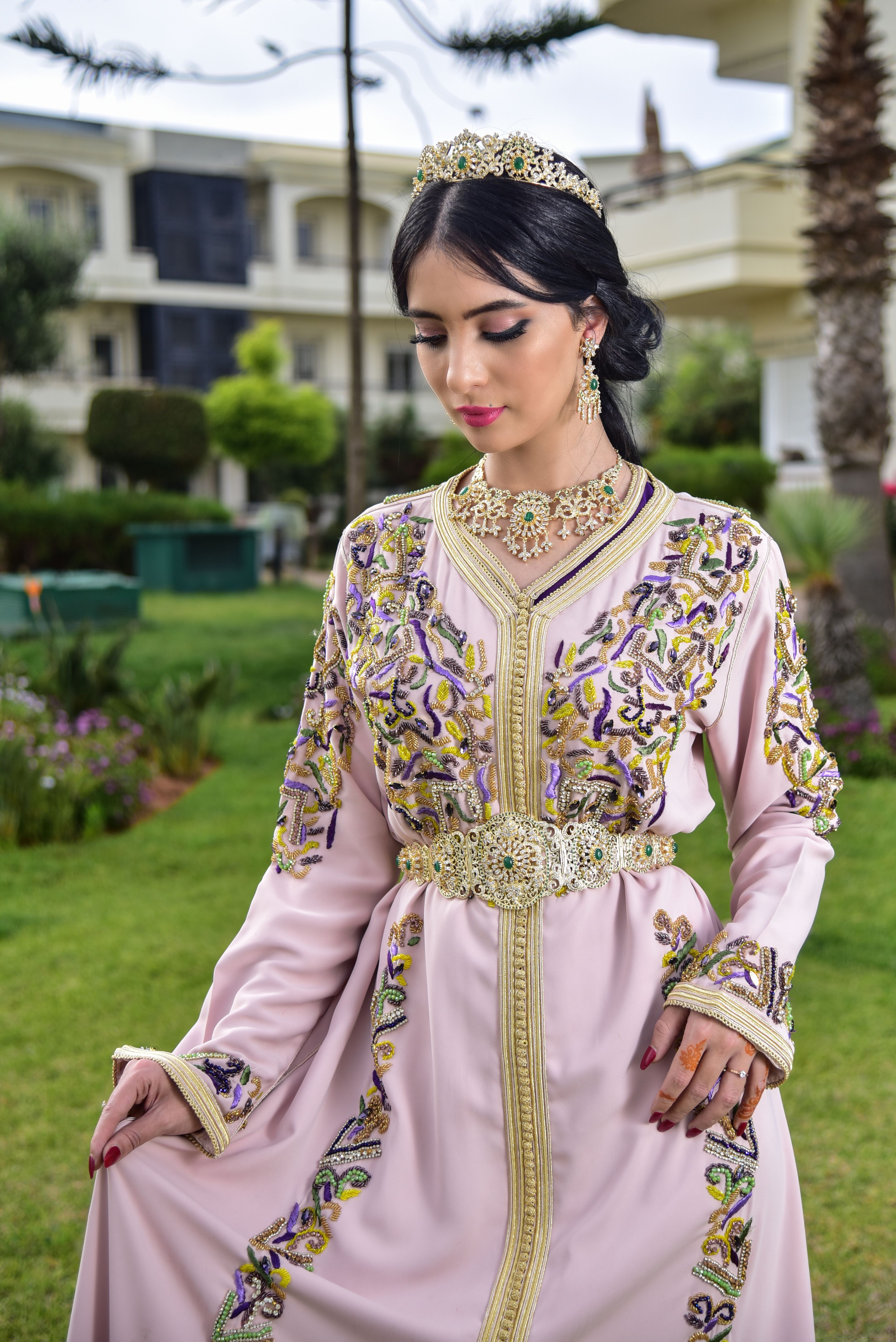 Model in an Embroidered Pink Dress and Gold Jewelry · Free Stock Photo