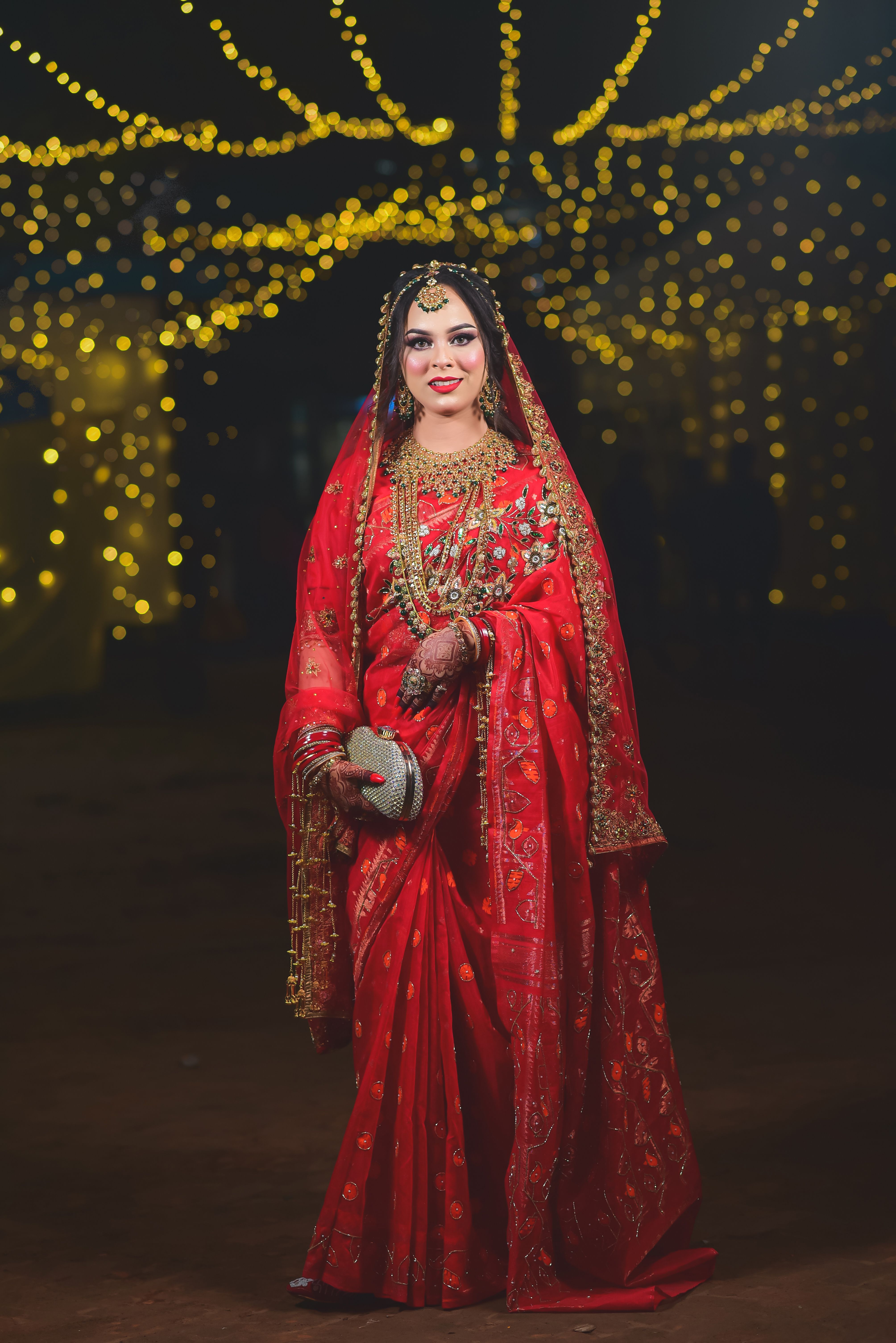 Bride in Traditional, Red Wedding Dress at Night · Free Stock Photo