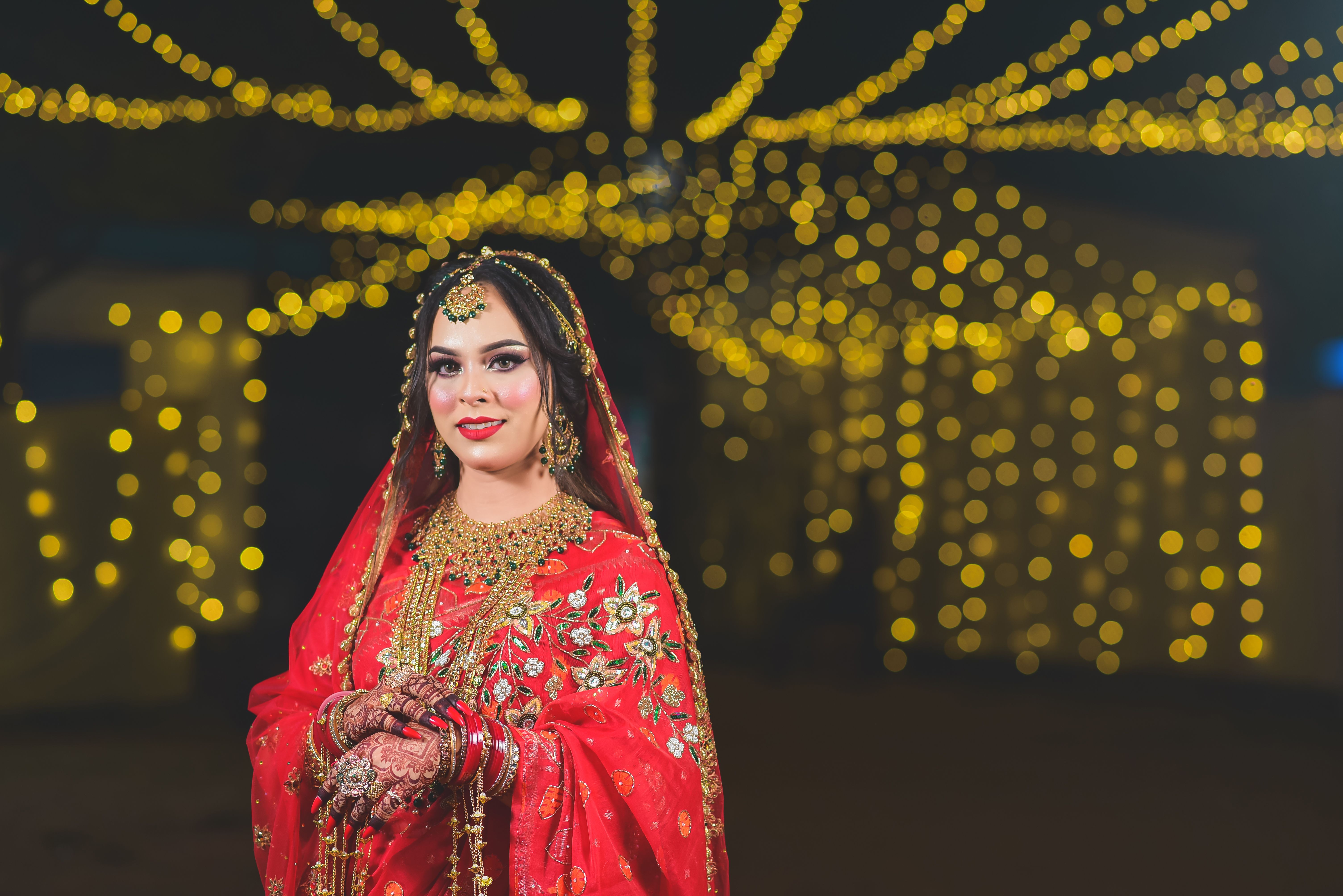 Portrait of Bride in Traditional Clothing at Night · Free Stock Photo