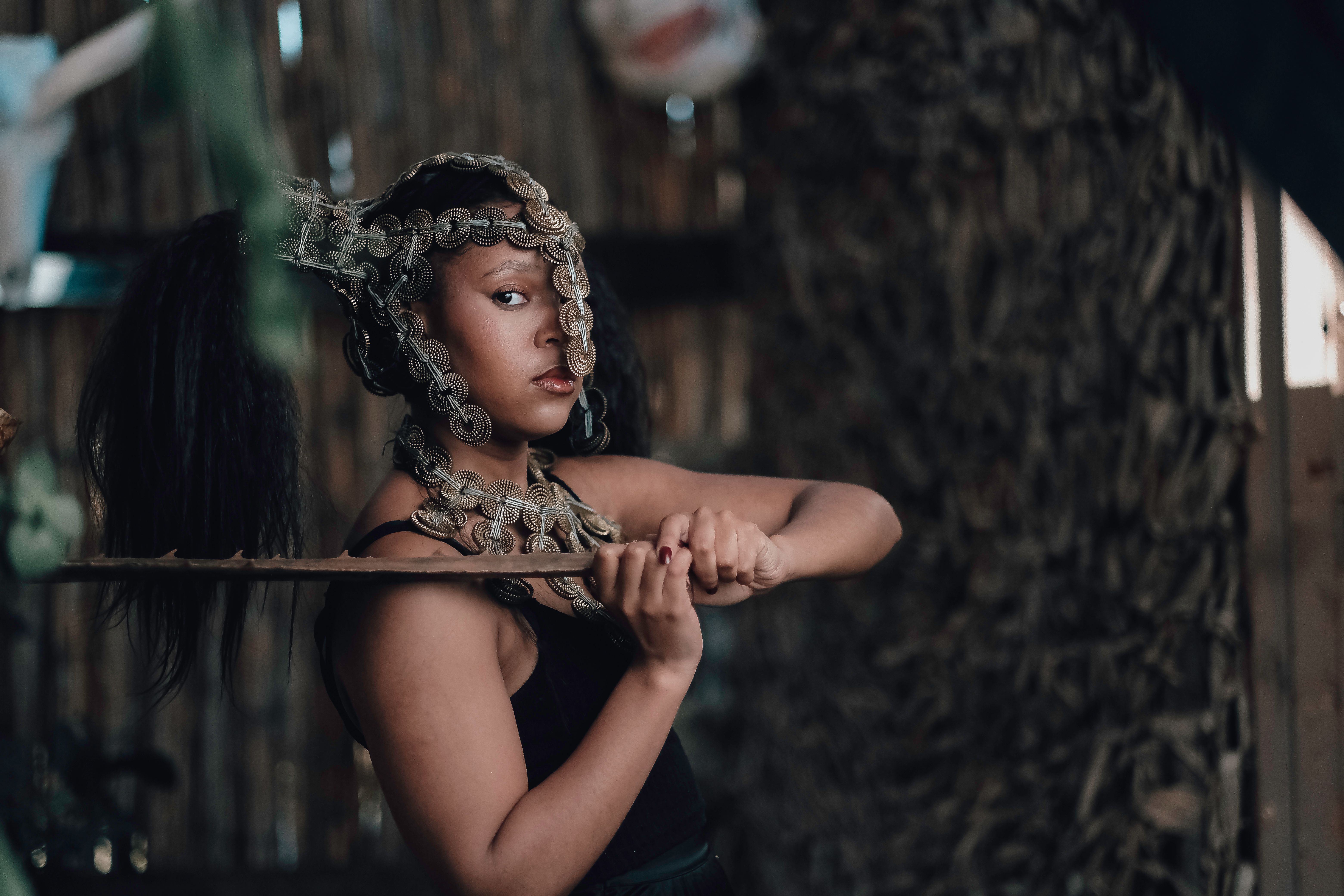 Portrait of Woman in Traditional Ethnic Attire Holding Staff · Free ...