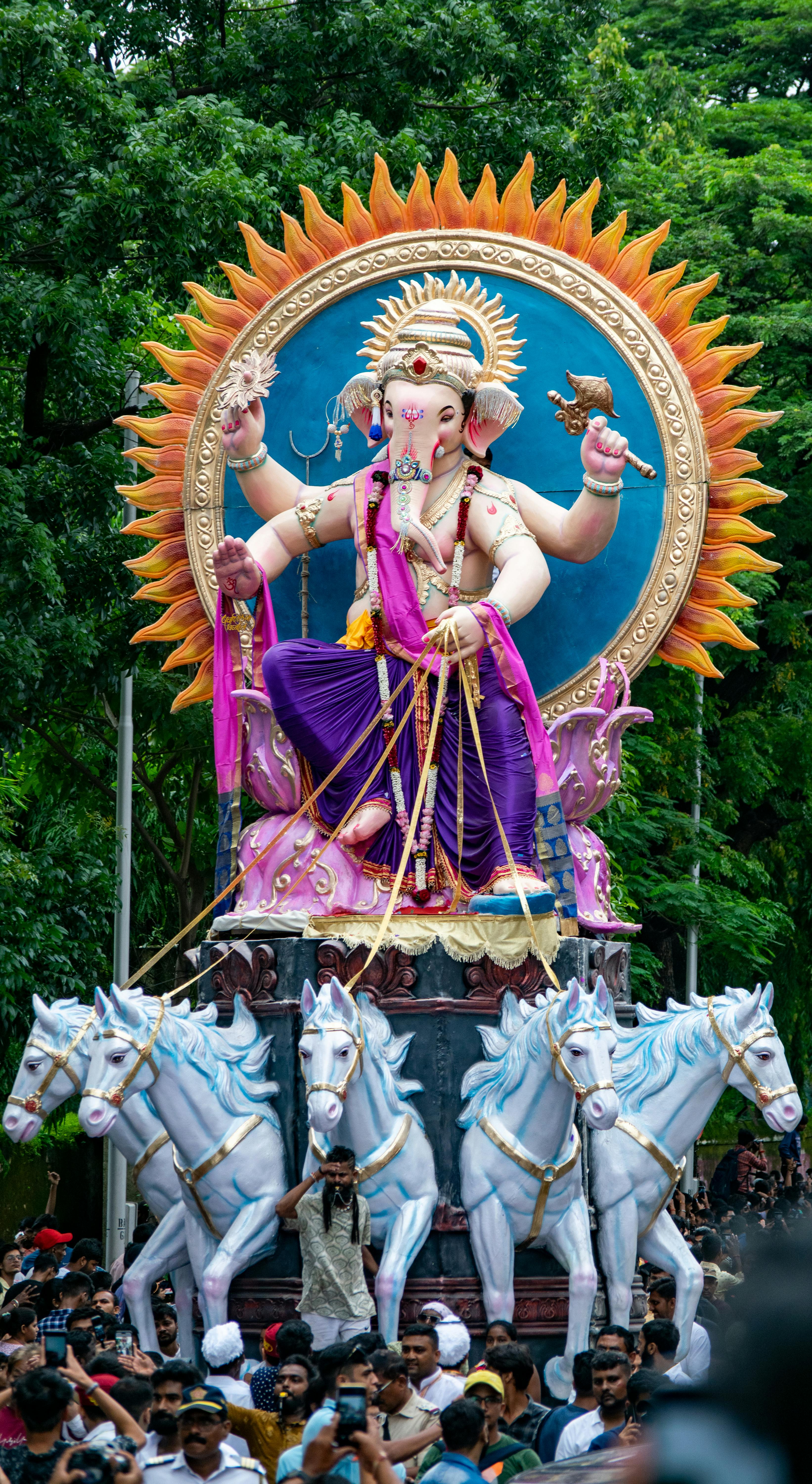 Majestic Ganesh Idol During Mumbai Festival Parade · Free Stock Photo