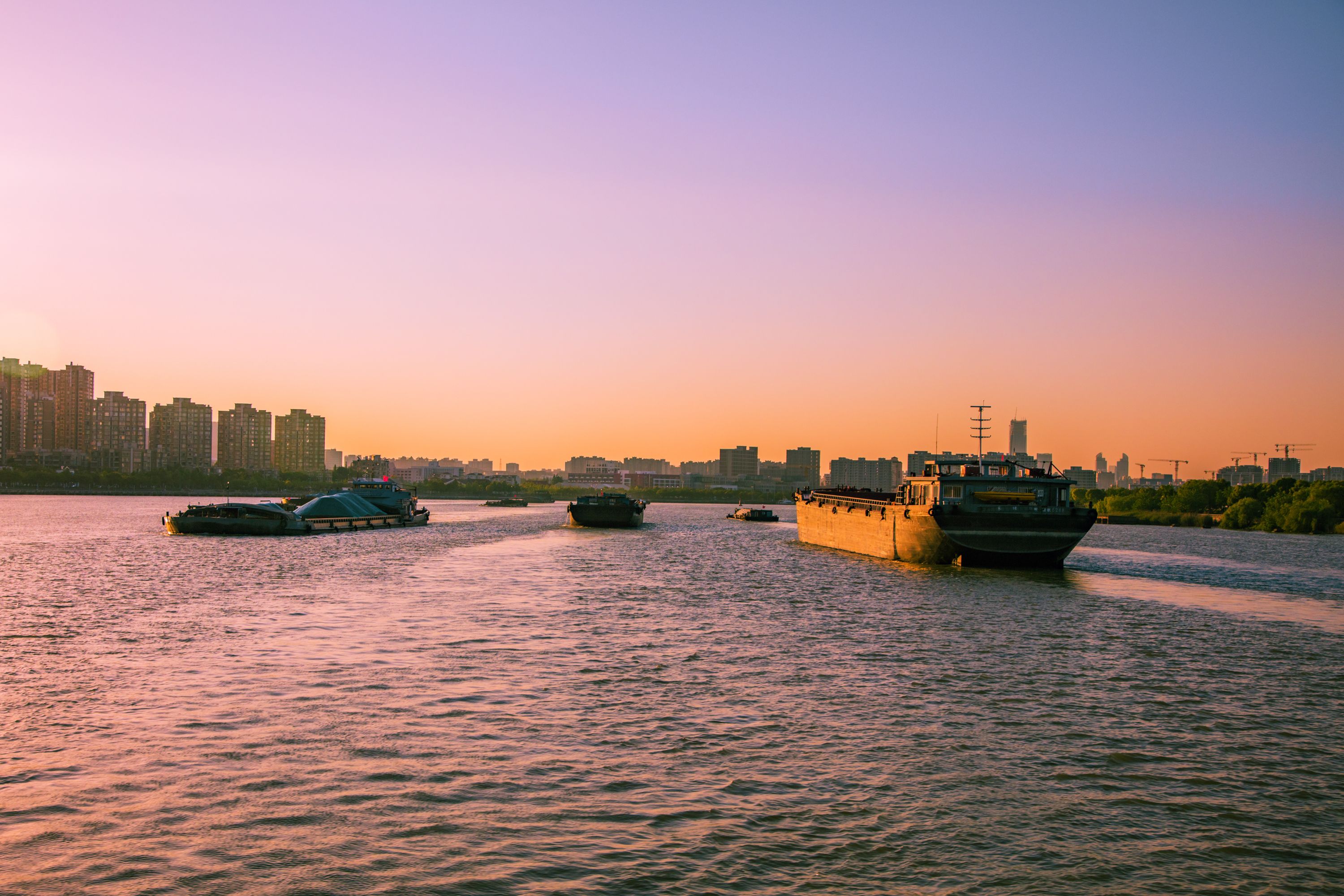 Ships and Boats on Jinghang Waterway Canal in China at Sunset · Free ...