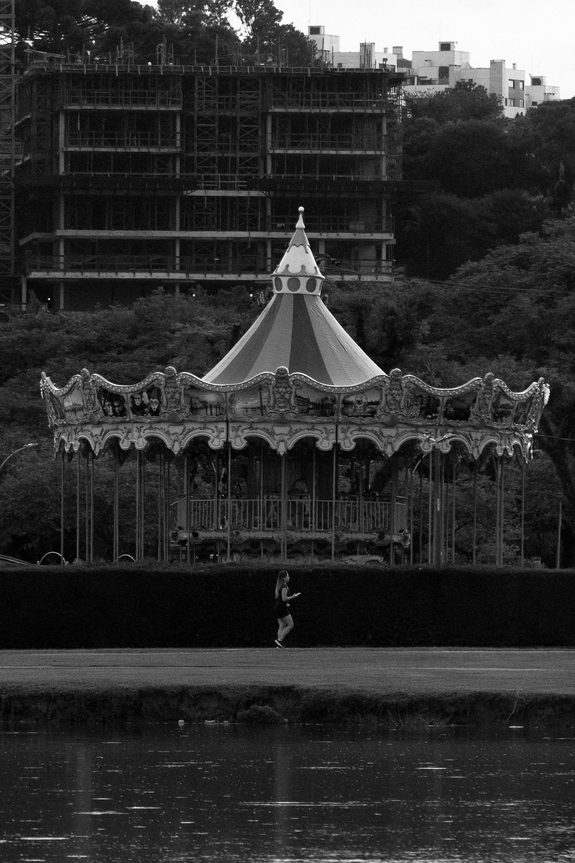 Black and White Shot of a Merry-Go_Around Carousel · Free Stock Photo