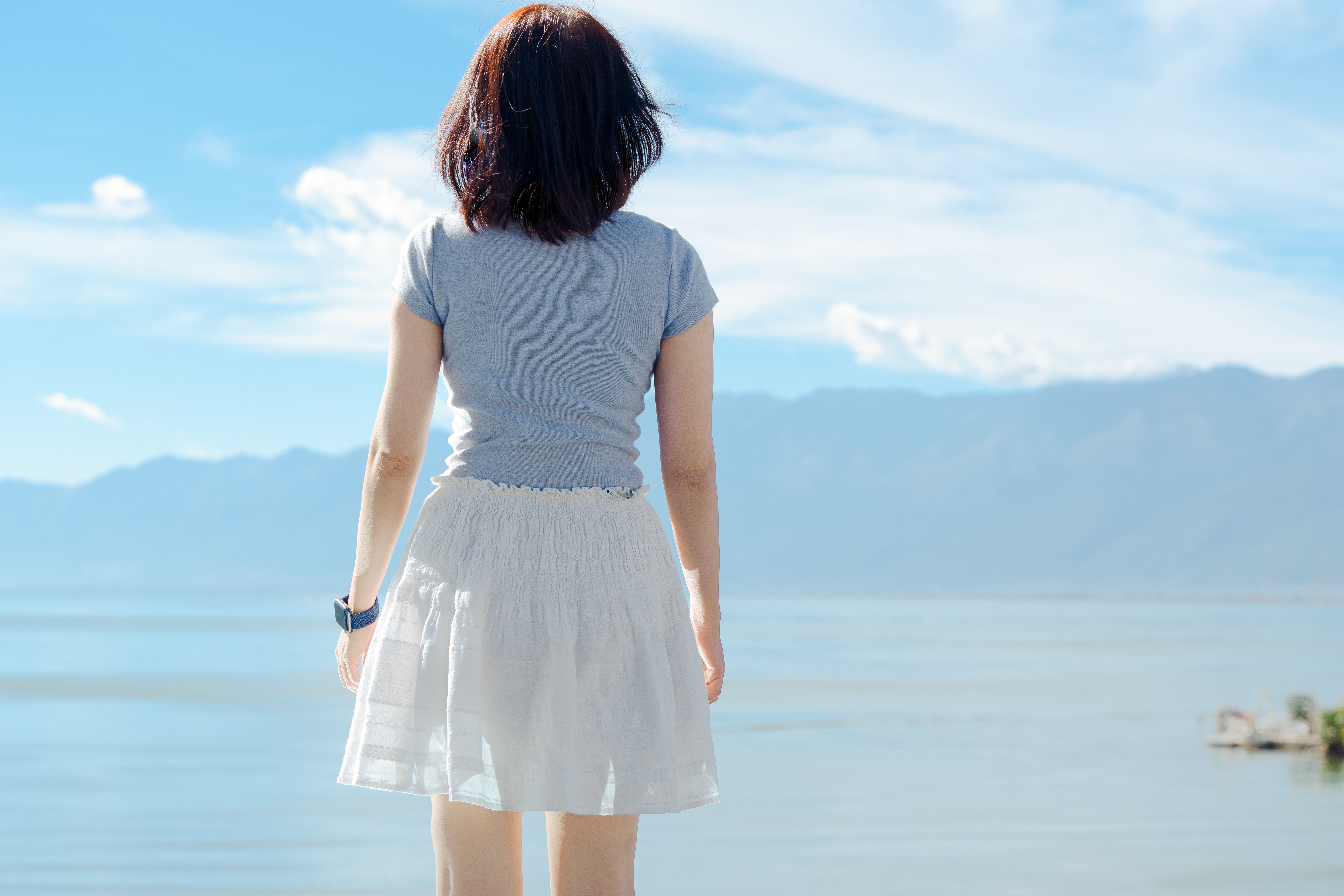 Back View of Woman in T-shirt and Skirt · Free Stock Photo