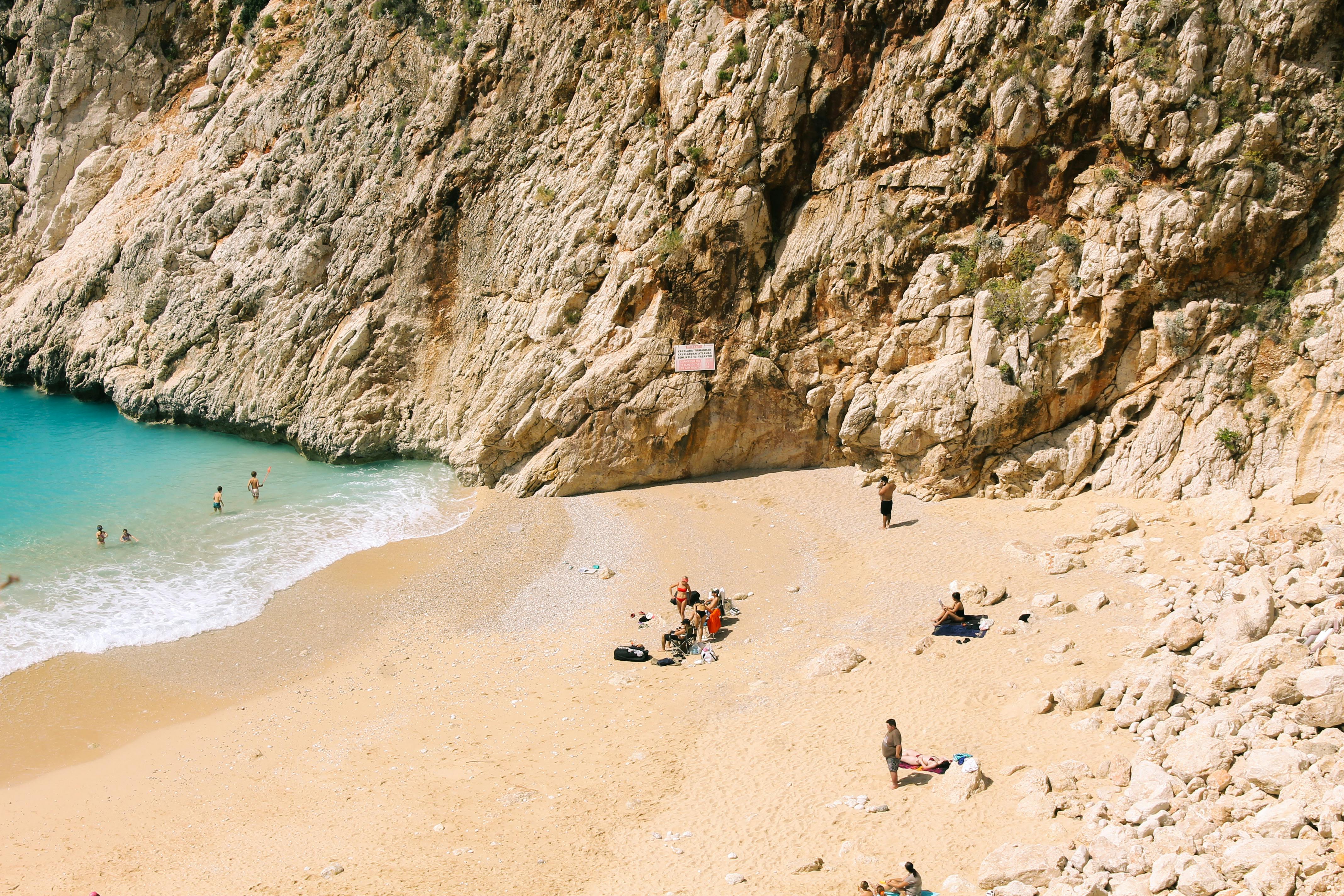 Aerial View of People Sunbathing on the Kaputas Beach in Turkey · Free ...