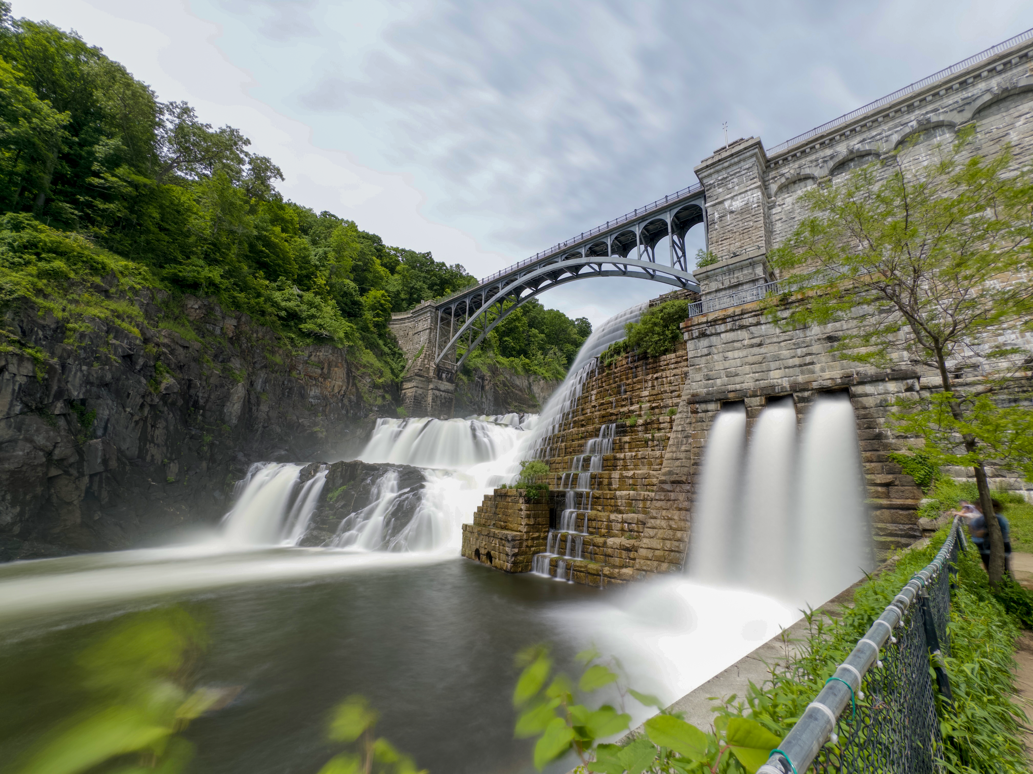 River Stream and Waterfalls by a Bridge · Free Stock Photo