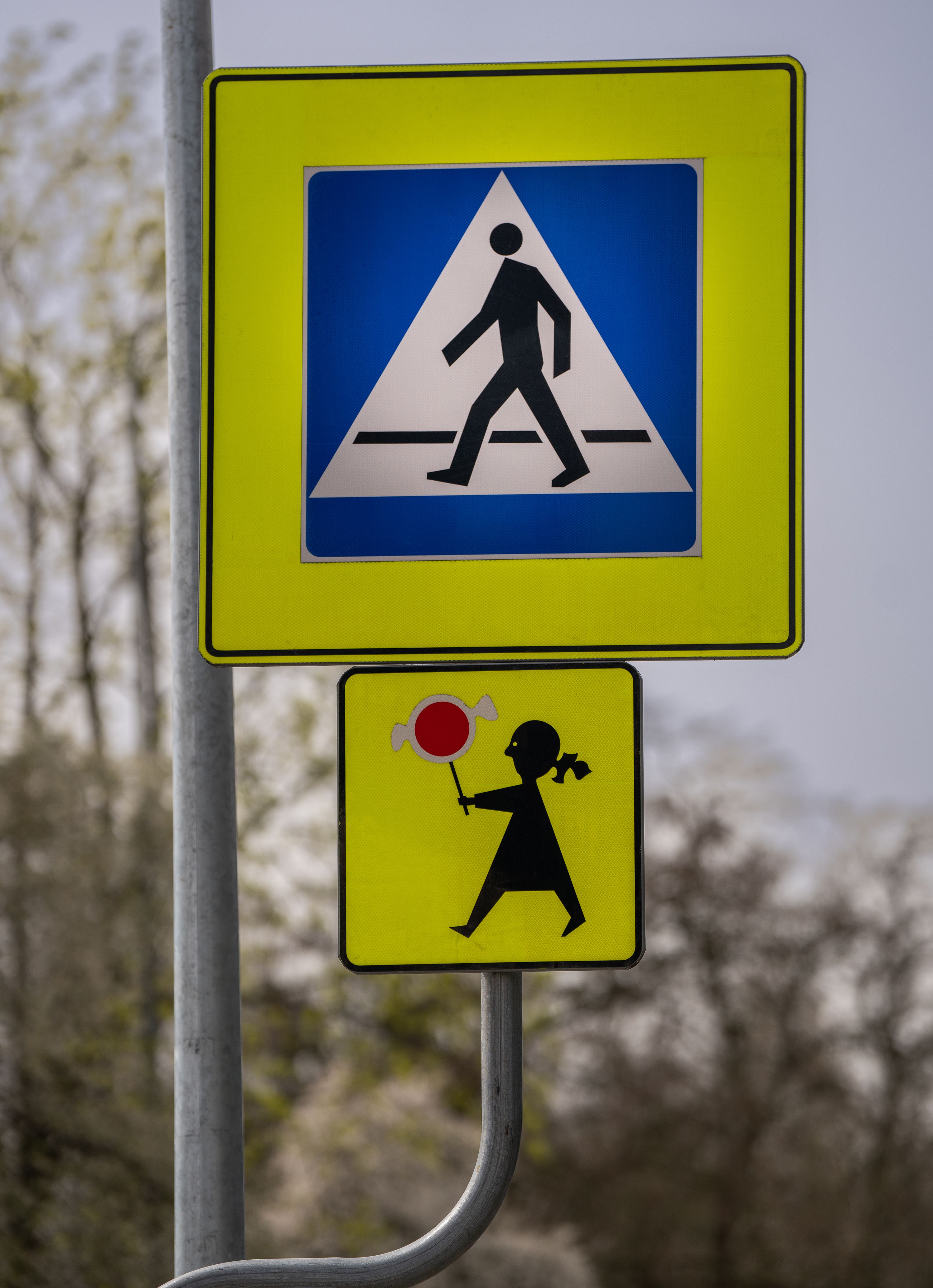 Road Sign Pedestrian Crossing with Additional Plate Frequented by ...