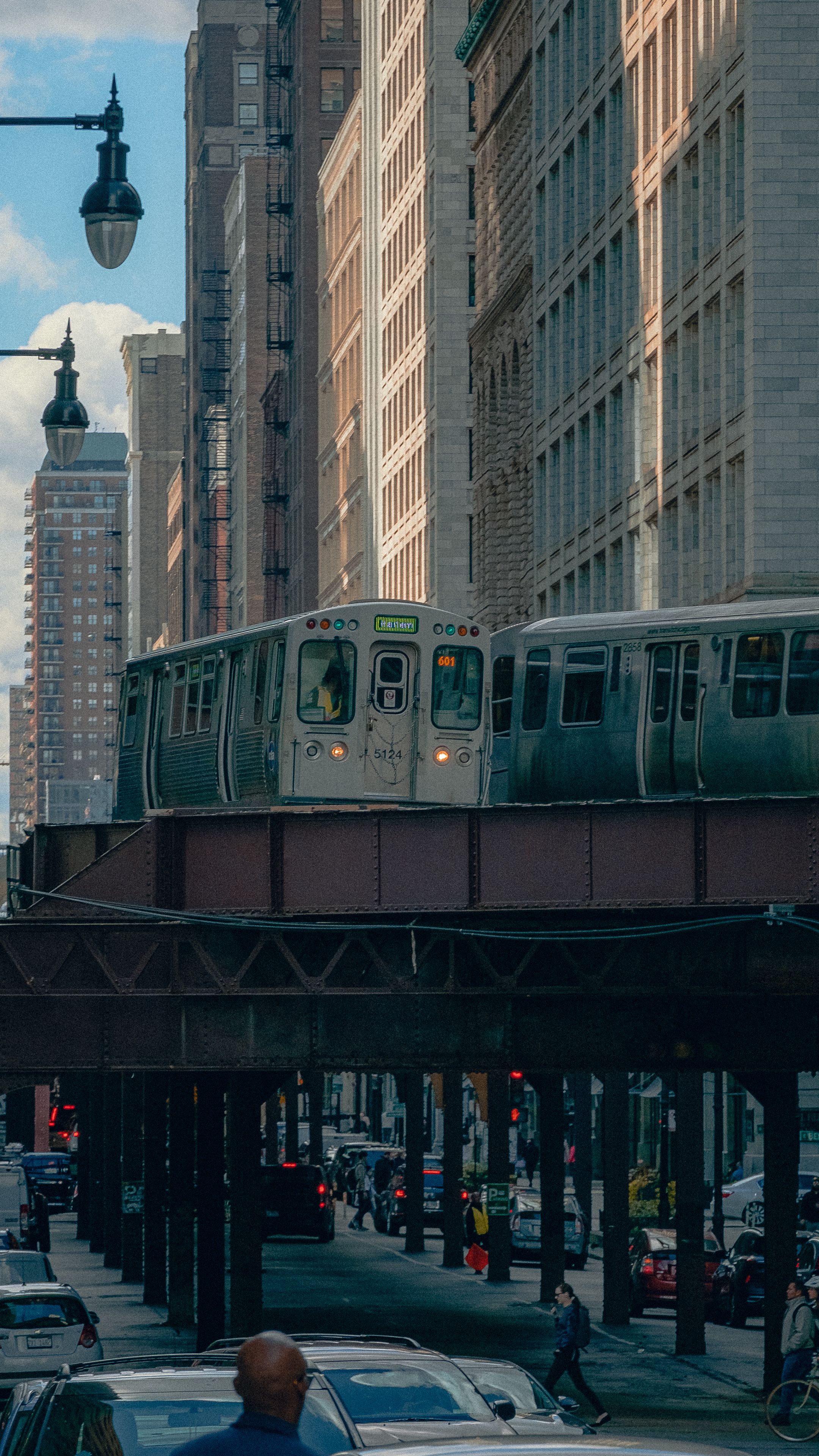 View of a Busy Street and the Elevated Railway Downtown Chicago ...