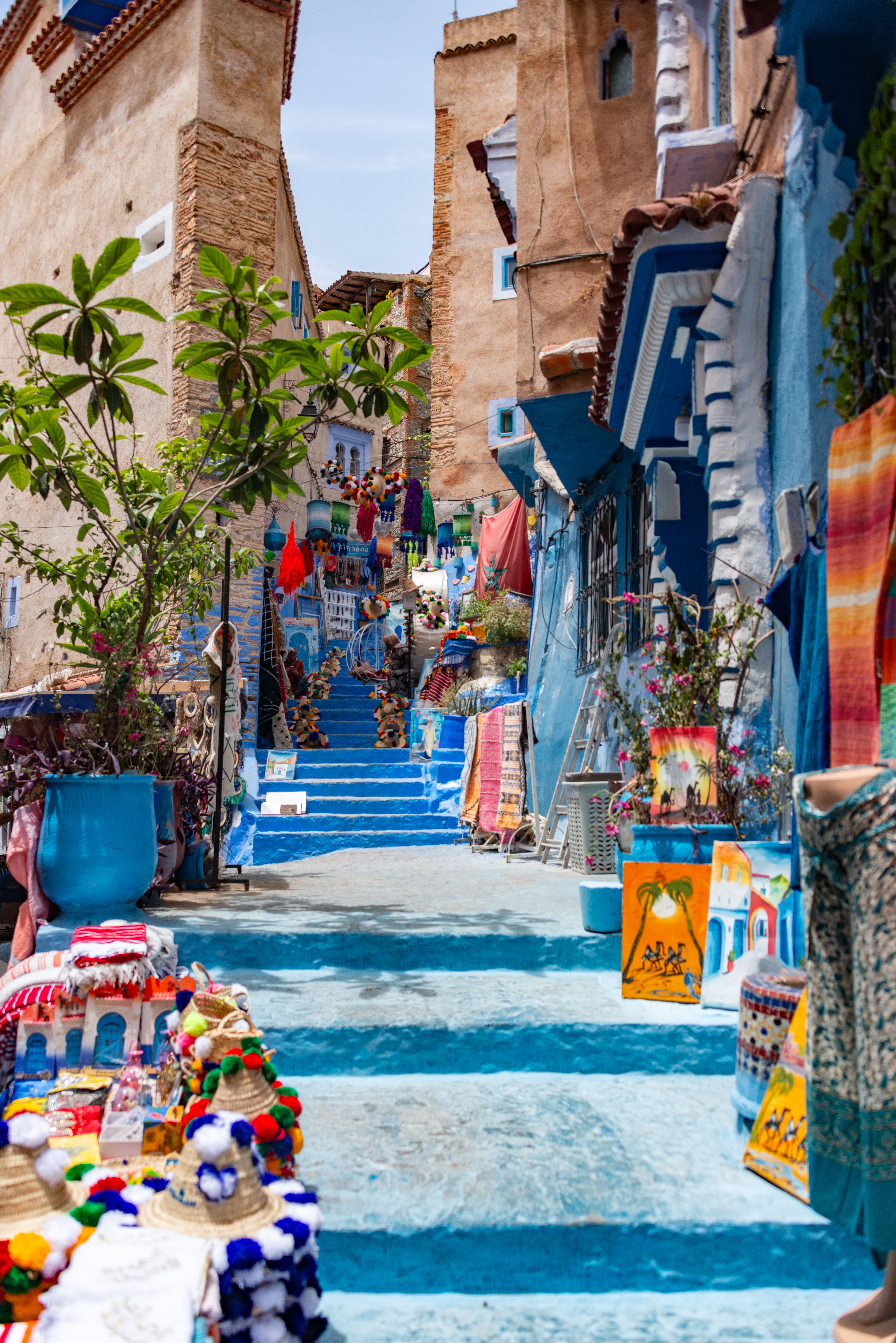 Gift Shops on the Stepped Alley in the Morocco Blue City · Free Stock Photo