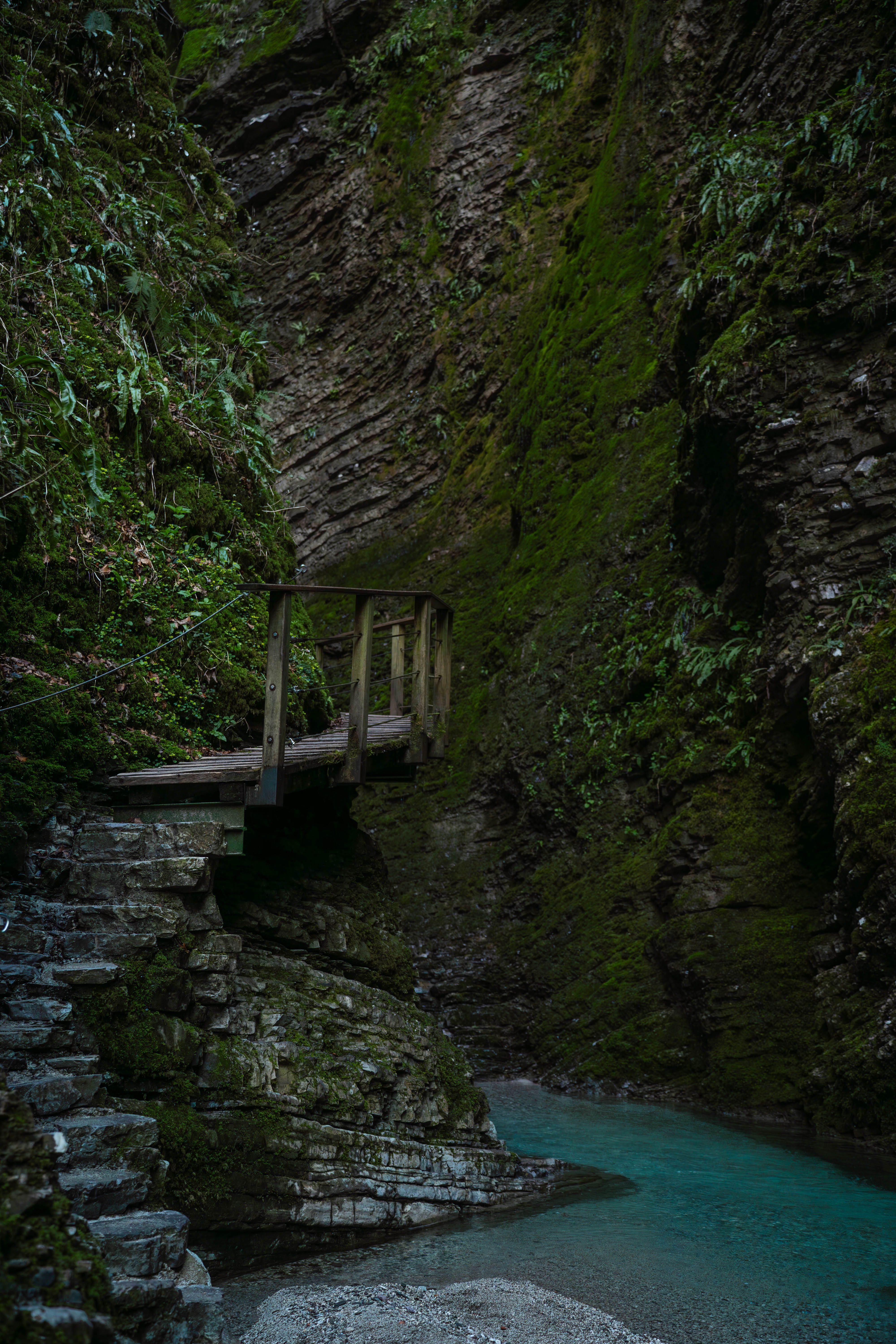 Stairs and Boardwalk on Rock near Creek in Canyon · Free Stock Photo