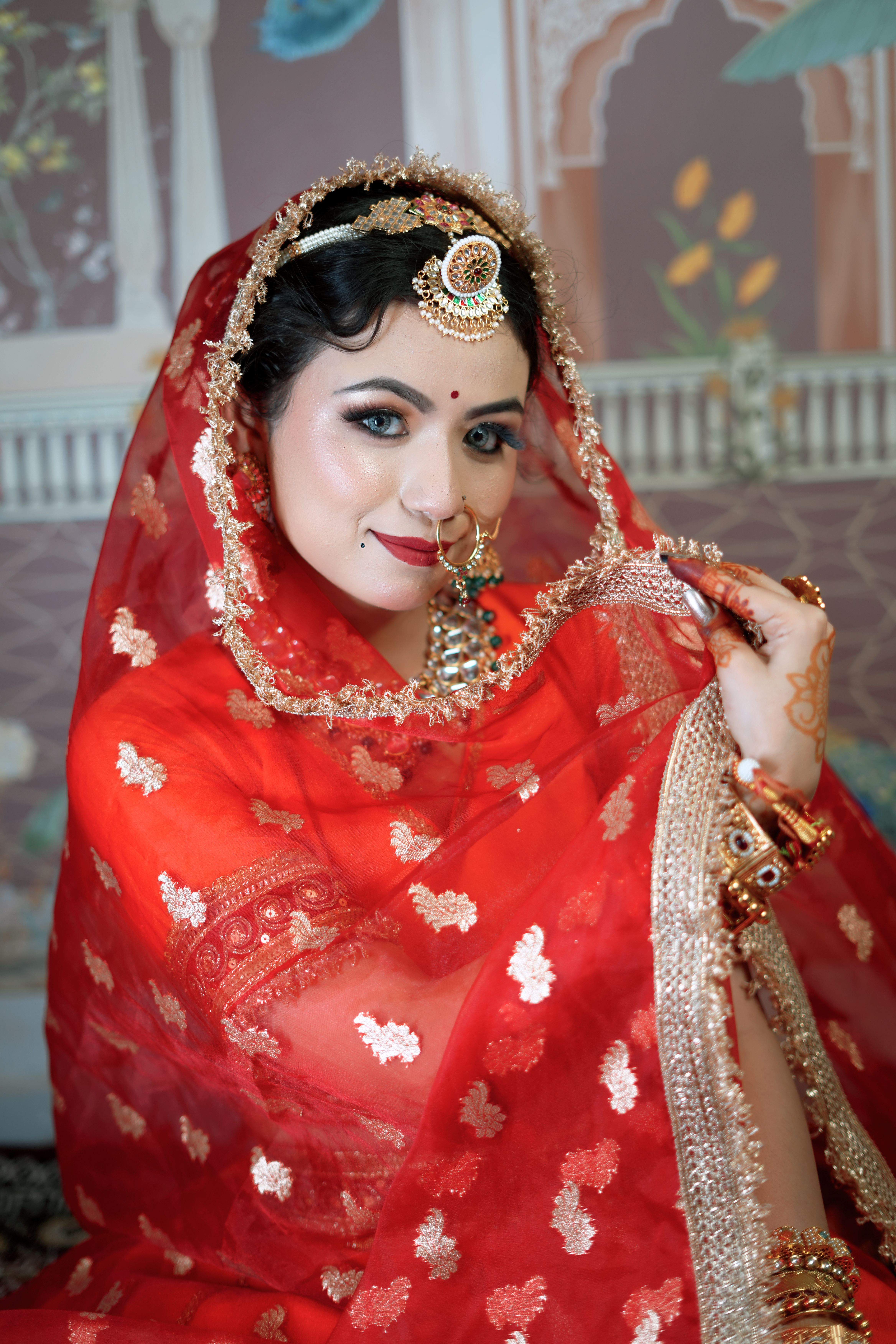 Beautiful Woman Wearing Red Veil Posing in Traditional Costume · Free ...