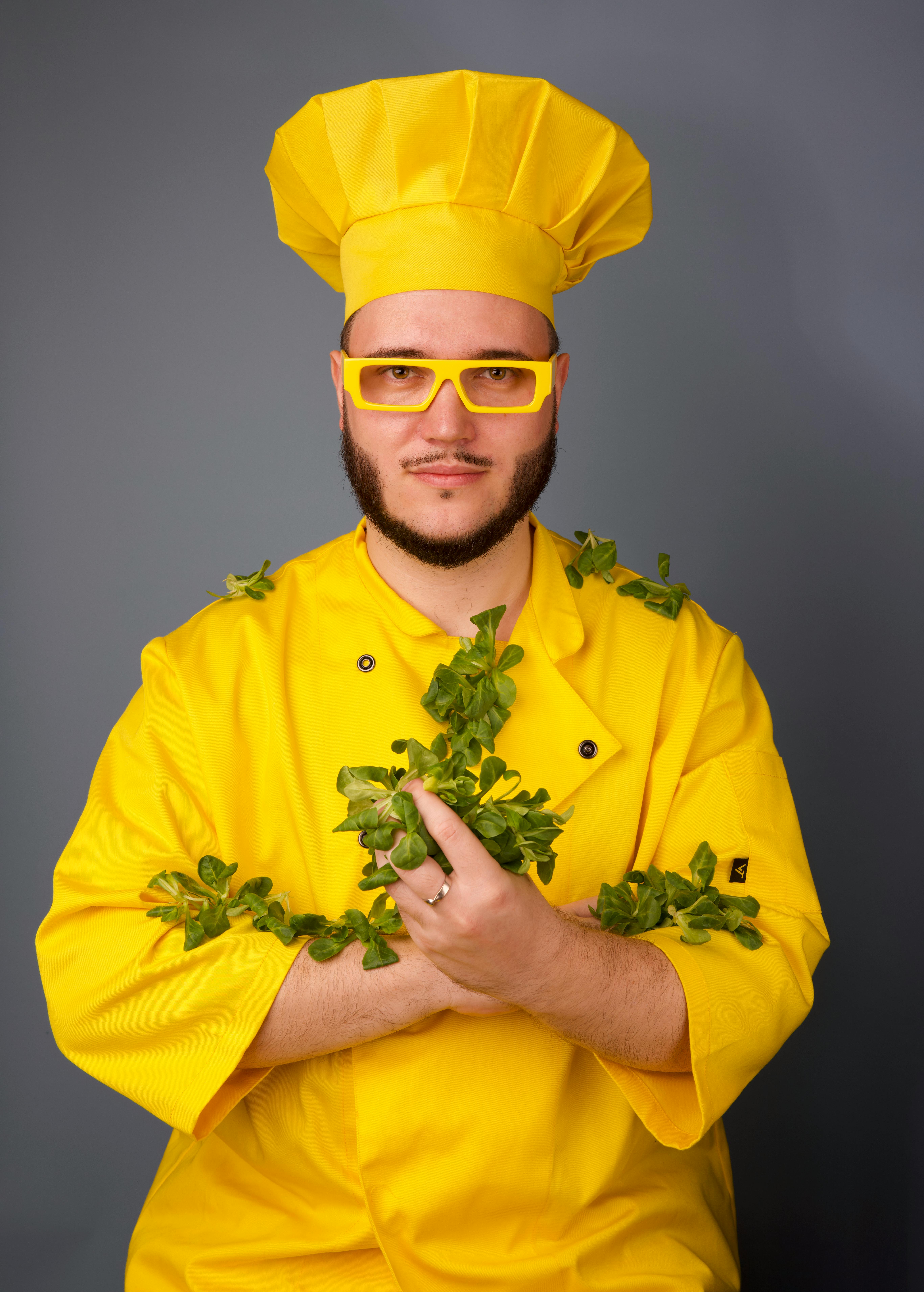 Bearded Chef in Yellow Hat and Shirt · Free Stock Photo
