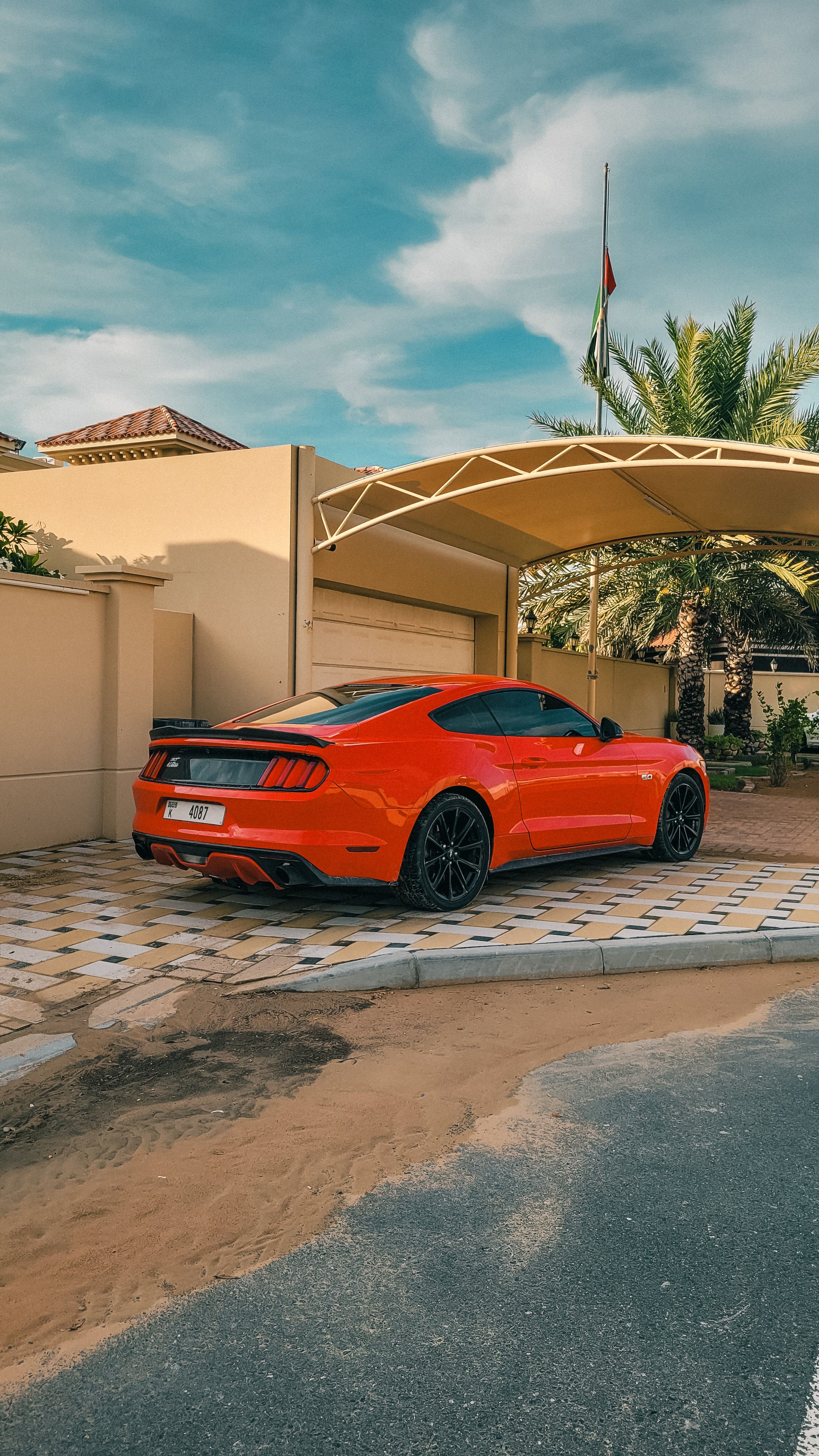 Red Ford Mustang on Sidewalk · Free Stock Photo
