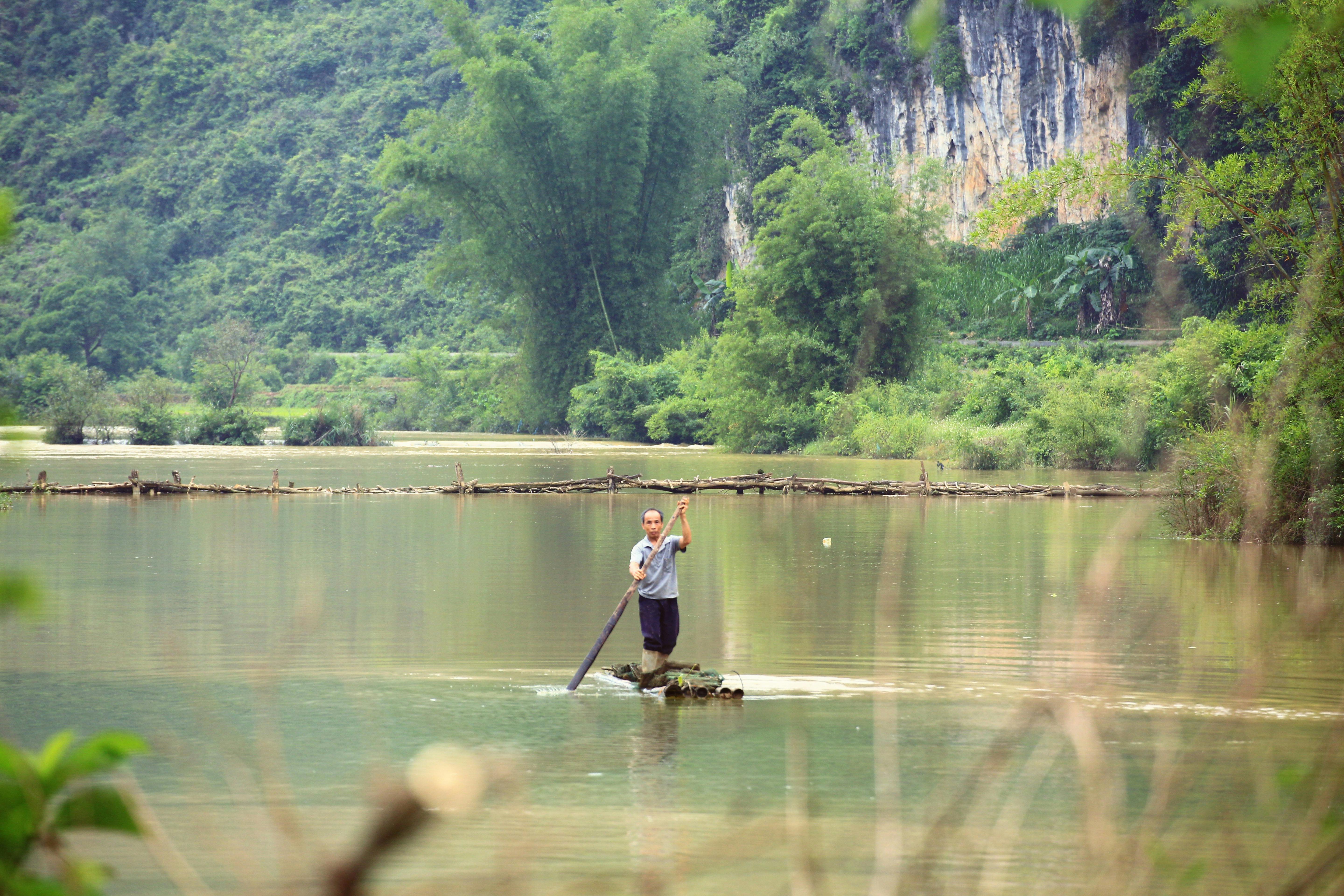 Man on Raft on Lake in Forest · Free Stock Photo