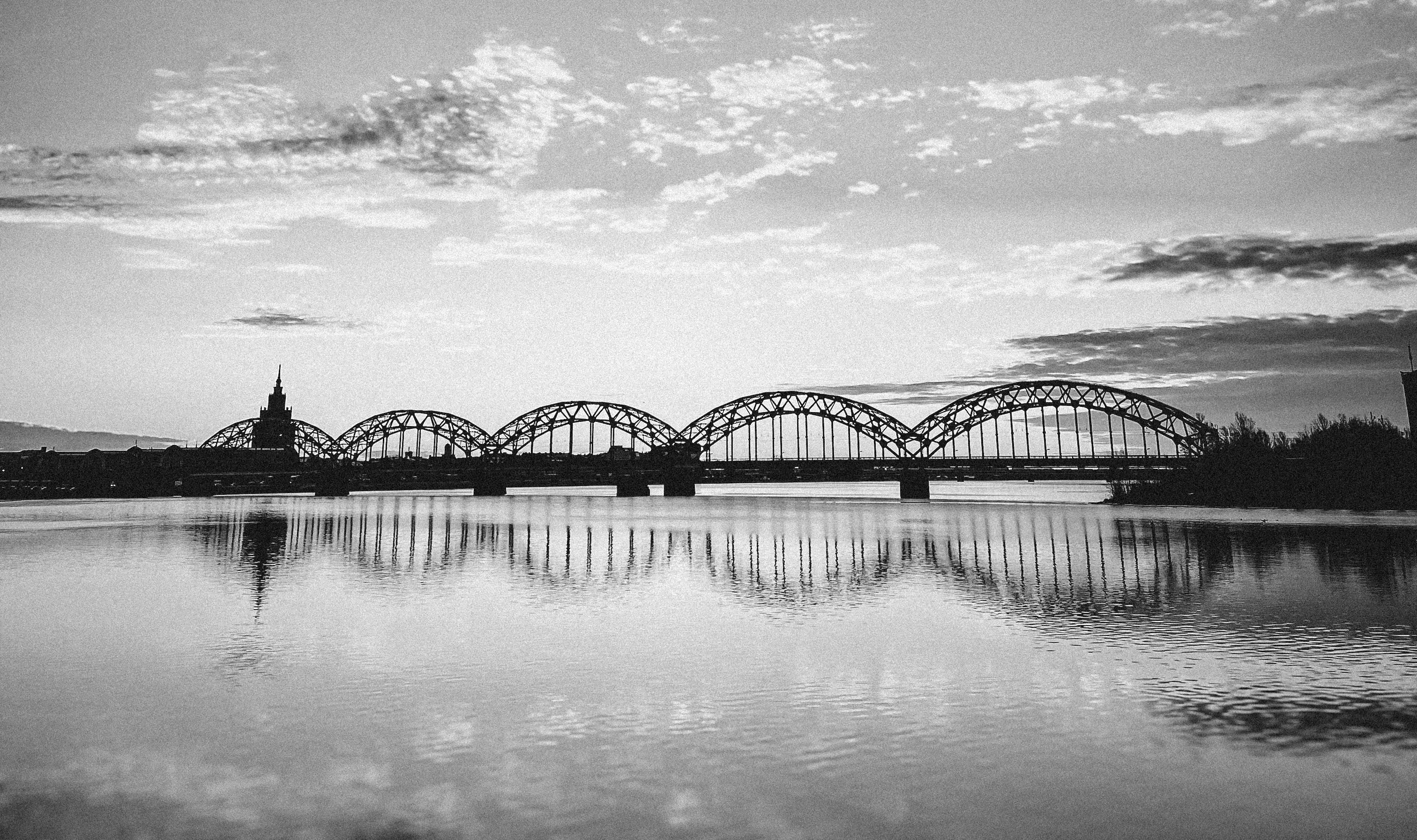 Suspension Bridge in Riga in Black and White · Free Stock Photo