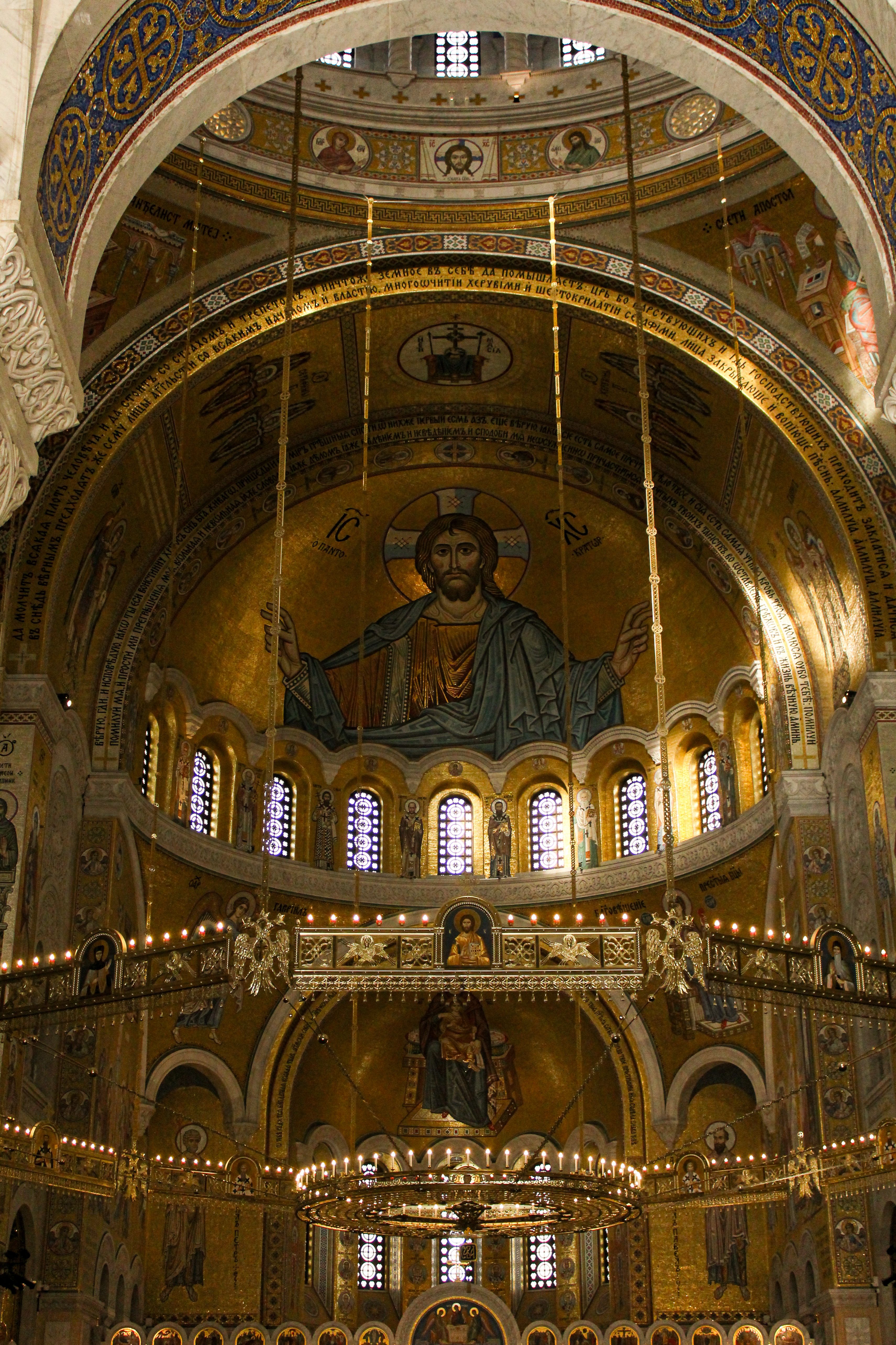 The interior of a church with gold and blue walls · Free Stock Photo