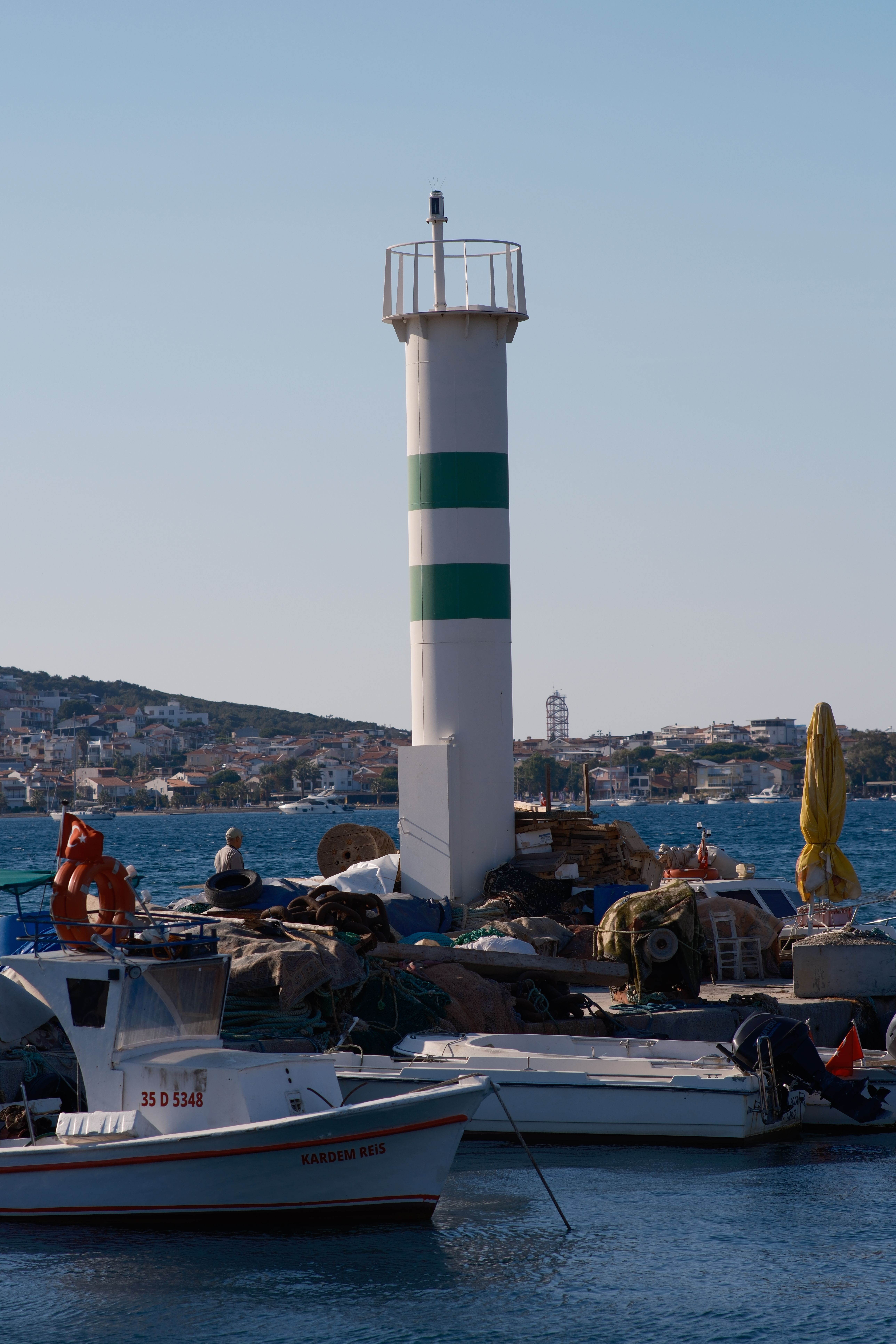 White and Green Lighthouse on Seashore in Phokaia, Turkey · Free Stock ...
