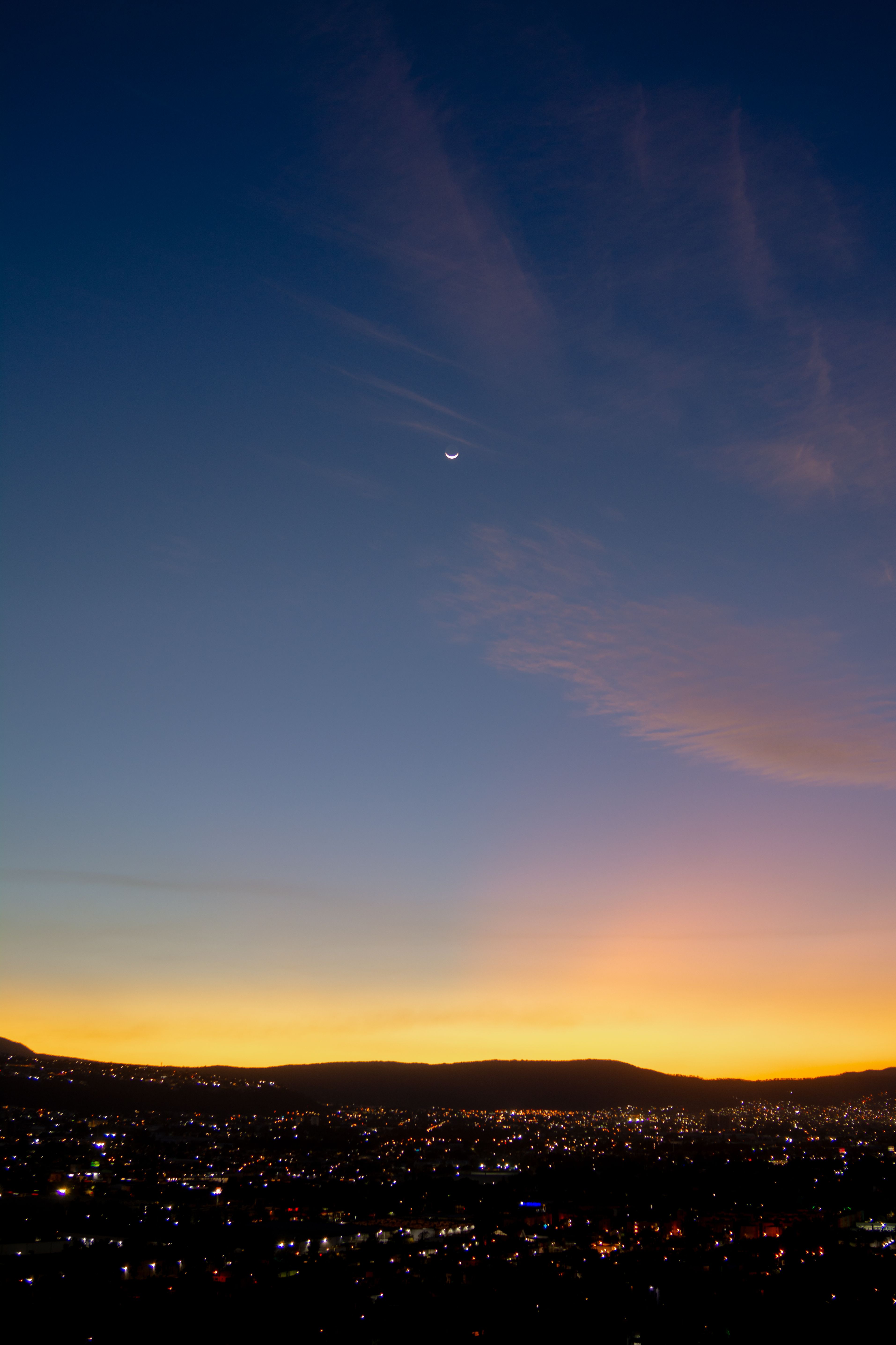 Beautiful sunset with moon · Free Stock Photo