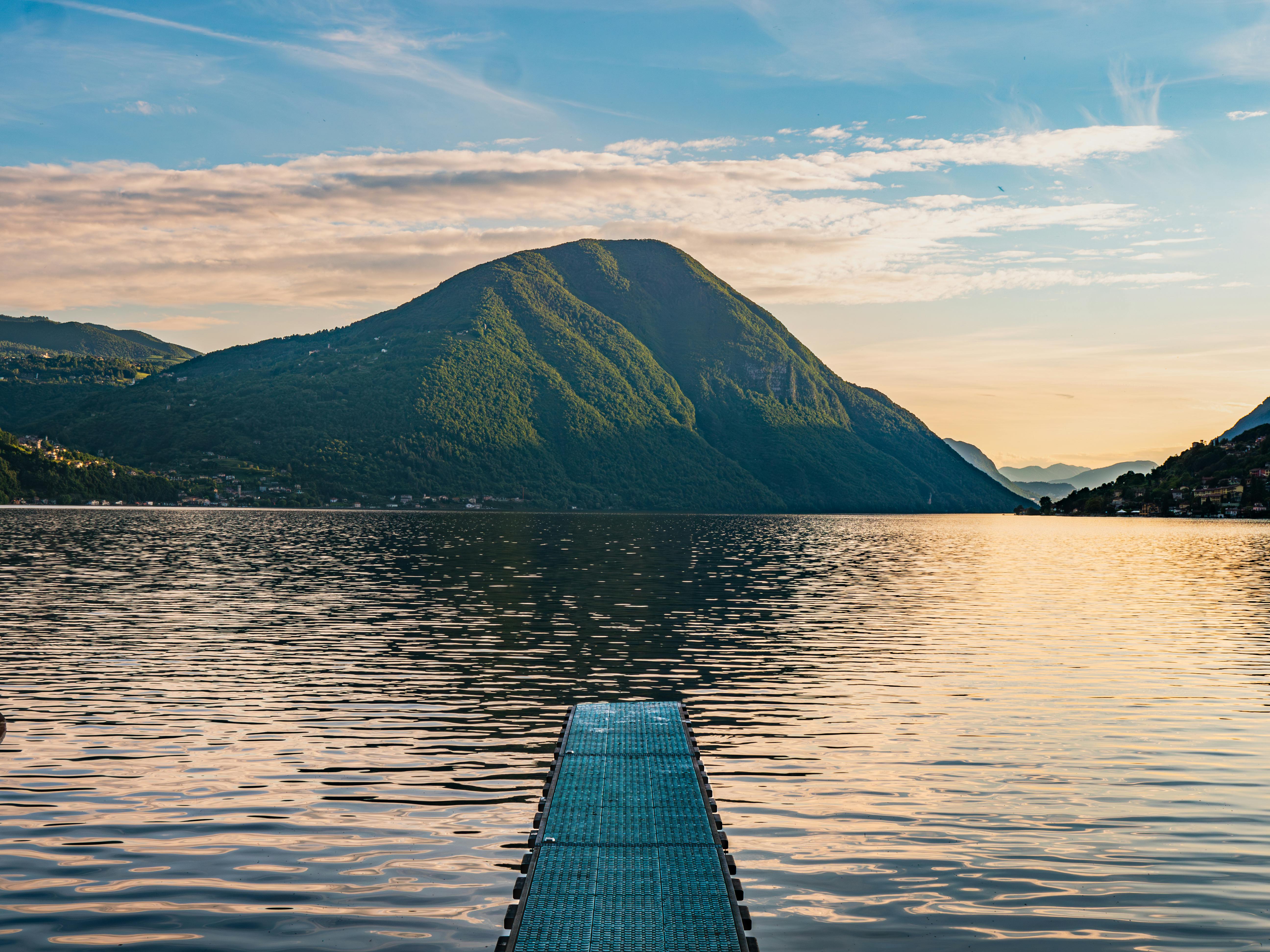 Green Mountain by Lake Lugano at Dawn · Free Stock Photo