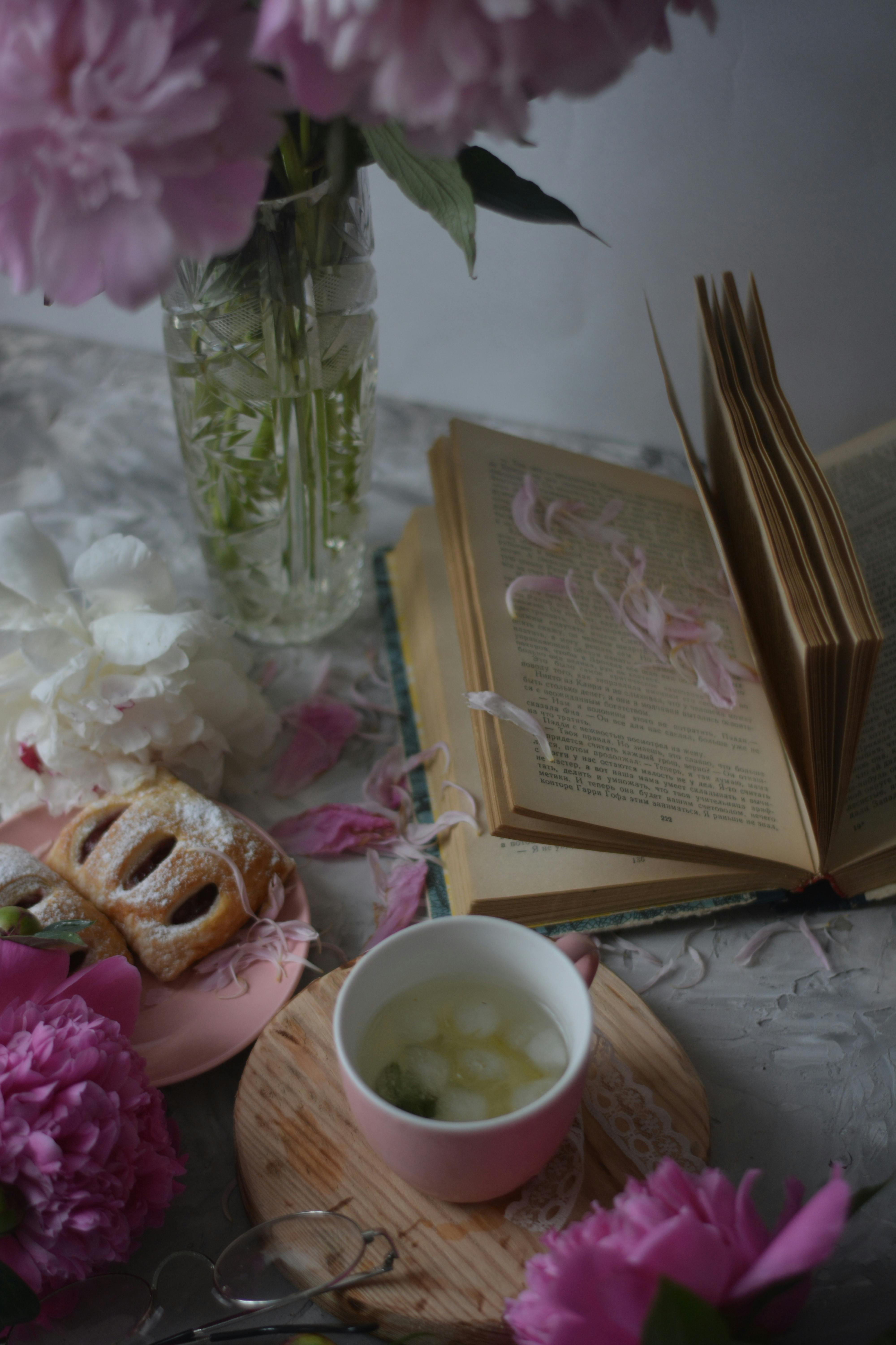 Coffee, Book and Flowers · Free Stock Photo