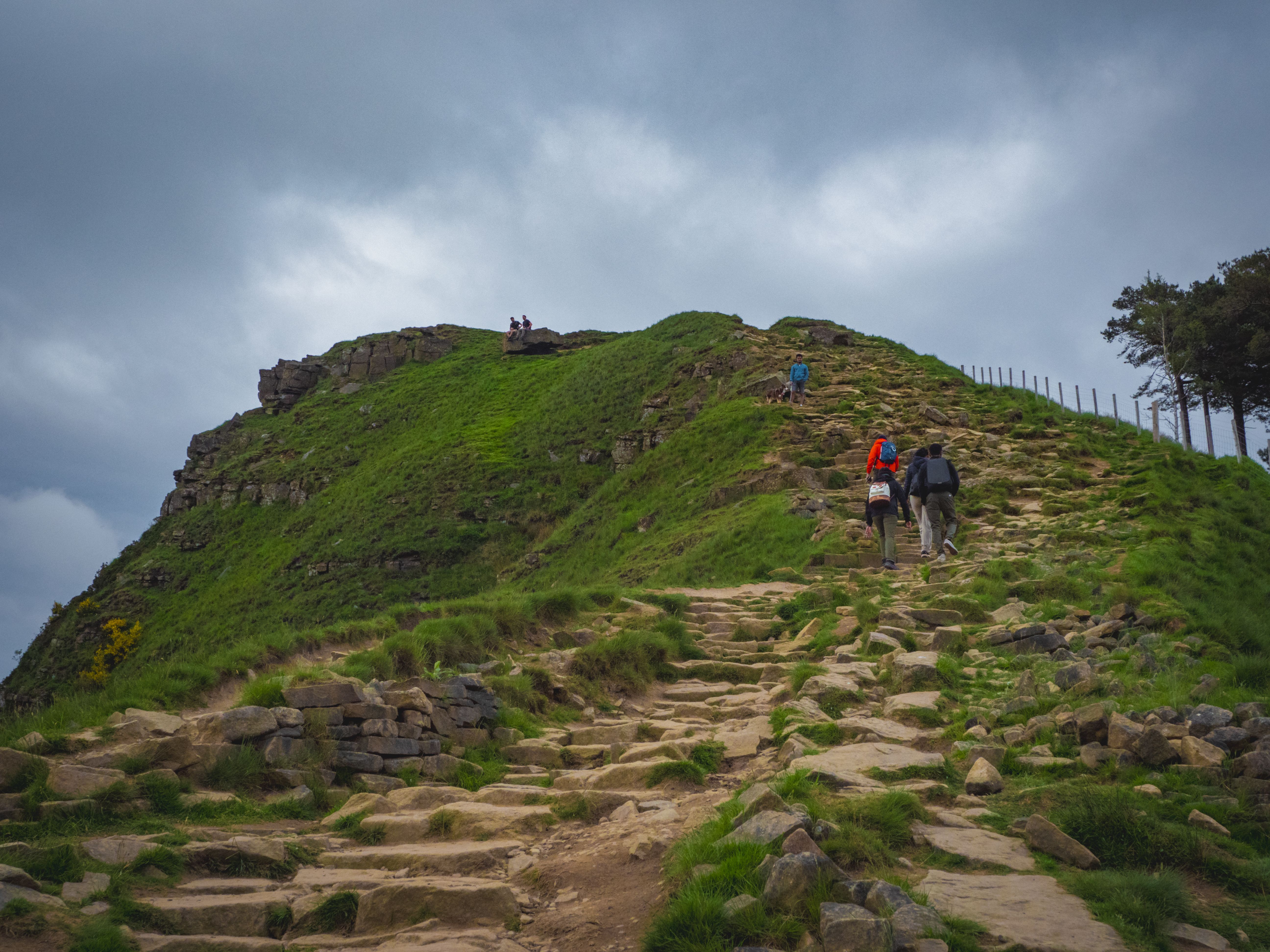 People Climbing Up a Green Hill · Free Stock Photo