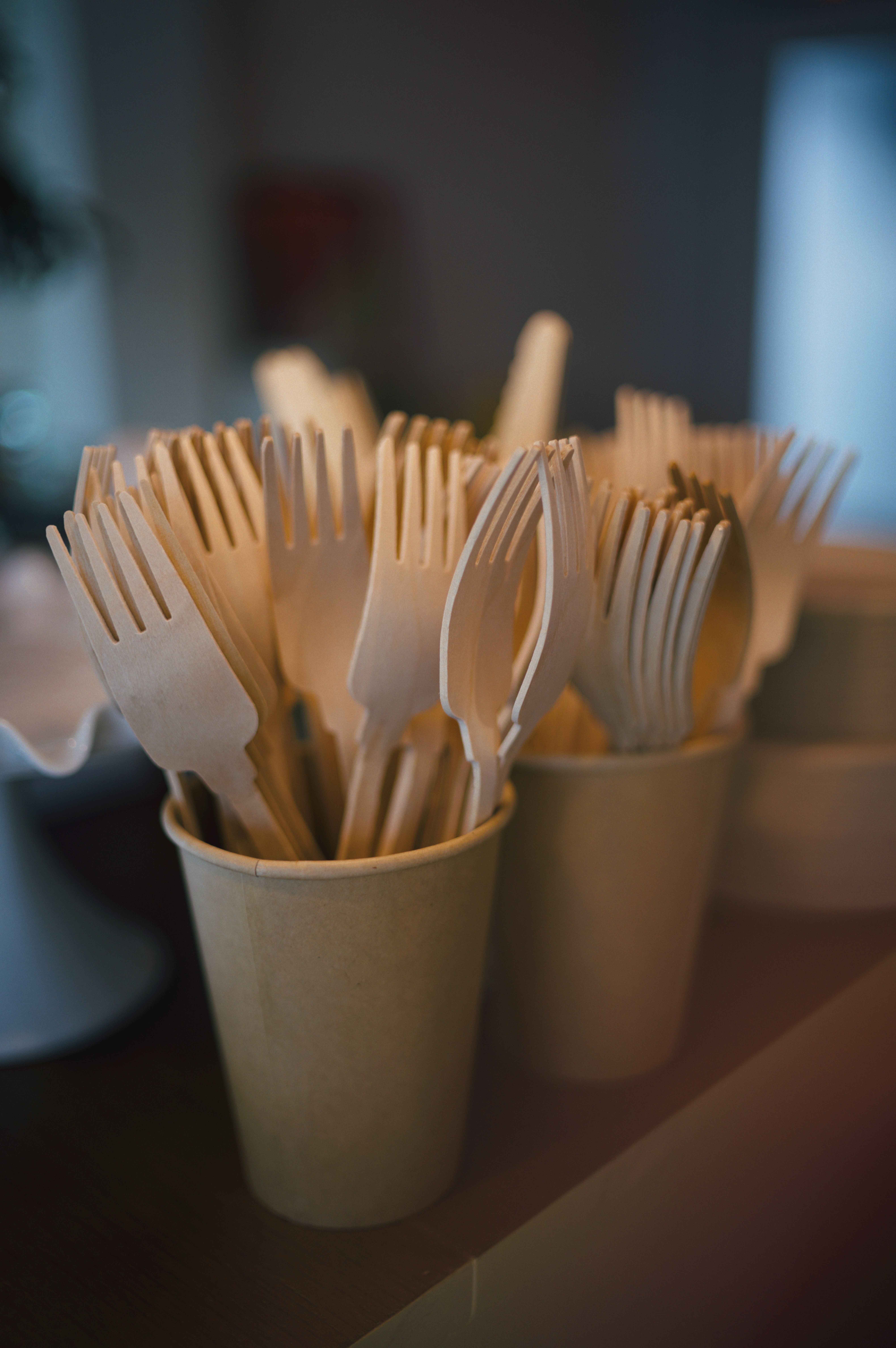 Selective Focus of Forks in Paper Cups · Free Stock Photo