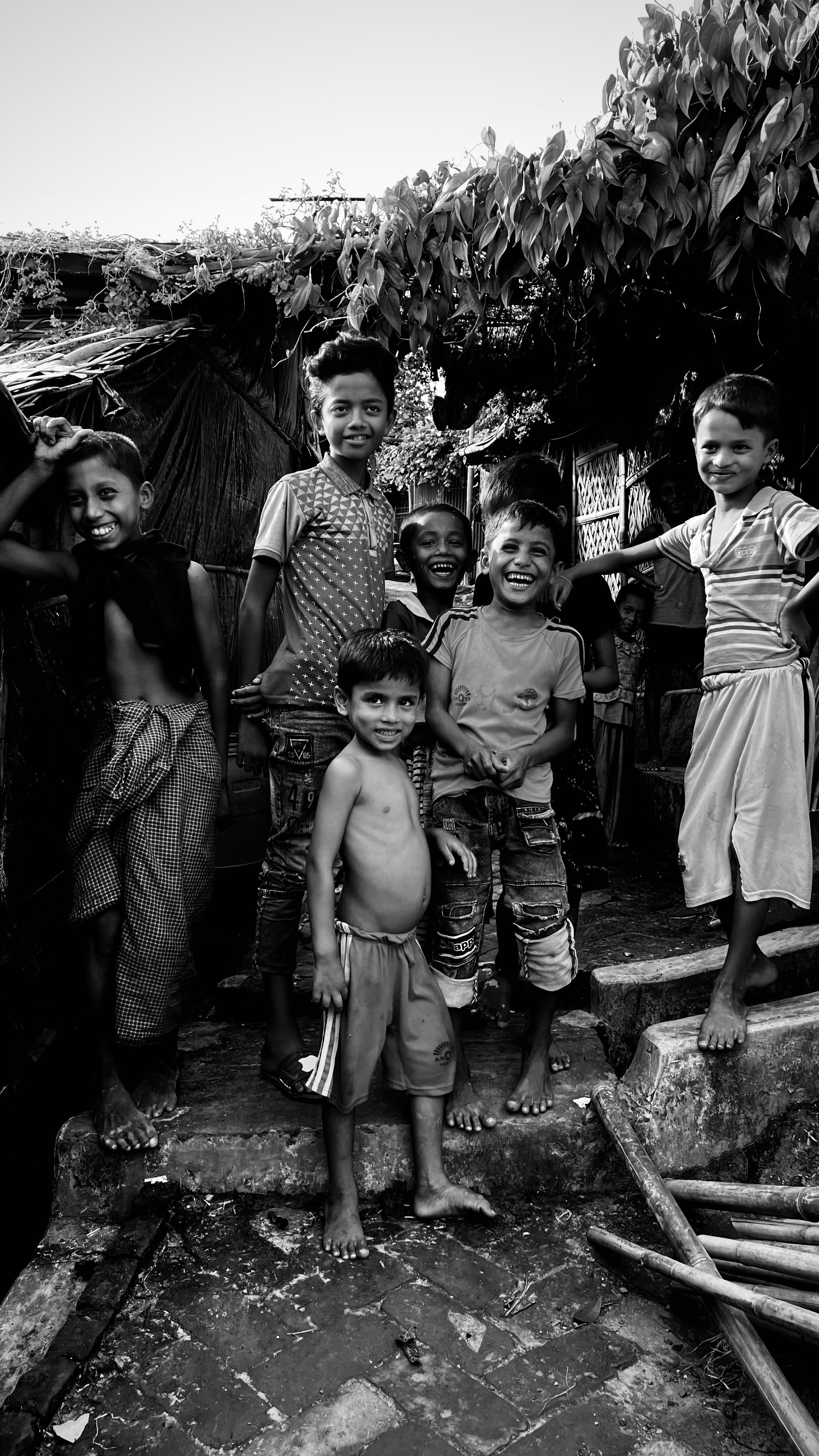 Black and White Photo of a Group of Kids Standing Outside · Free Stock ...