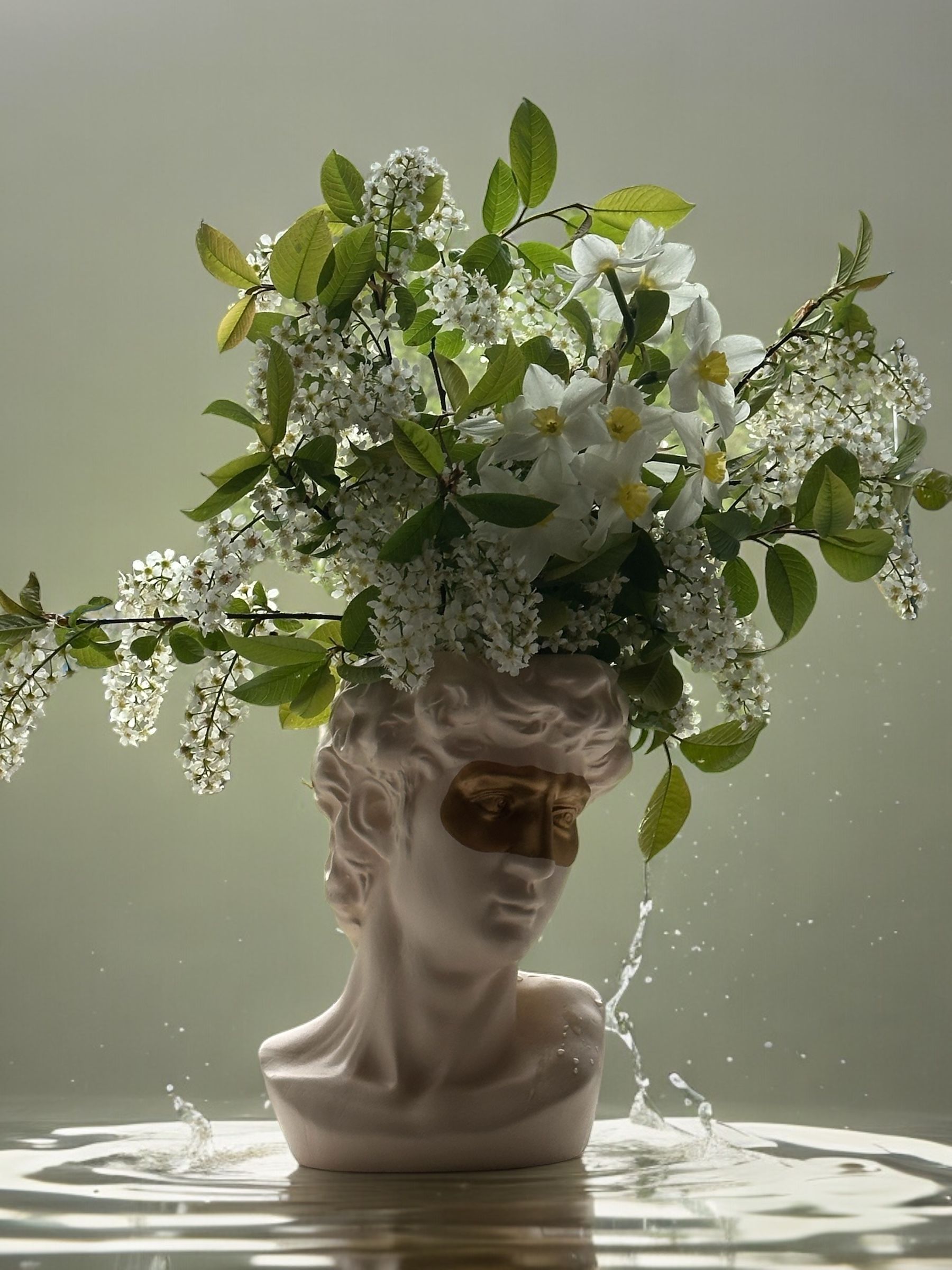 Marble Bust with White Flowers on Water · Free Stock Photo