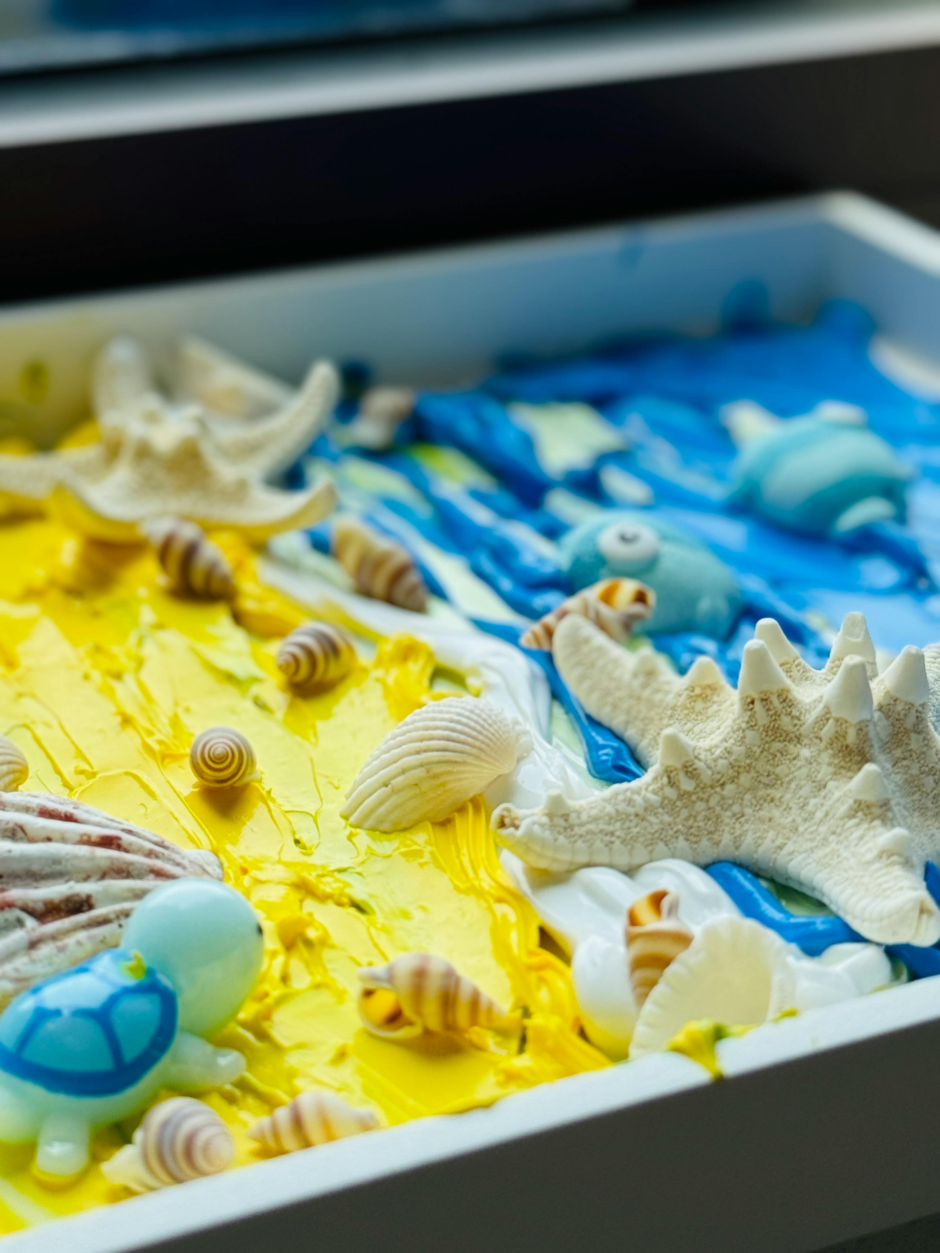 A tray with a sea themed art project · Free Stock Photo