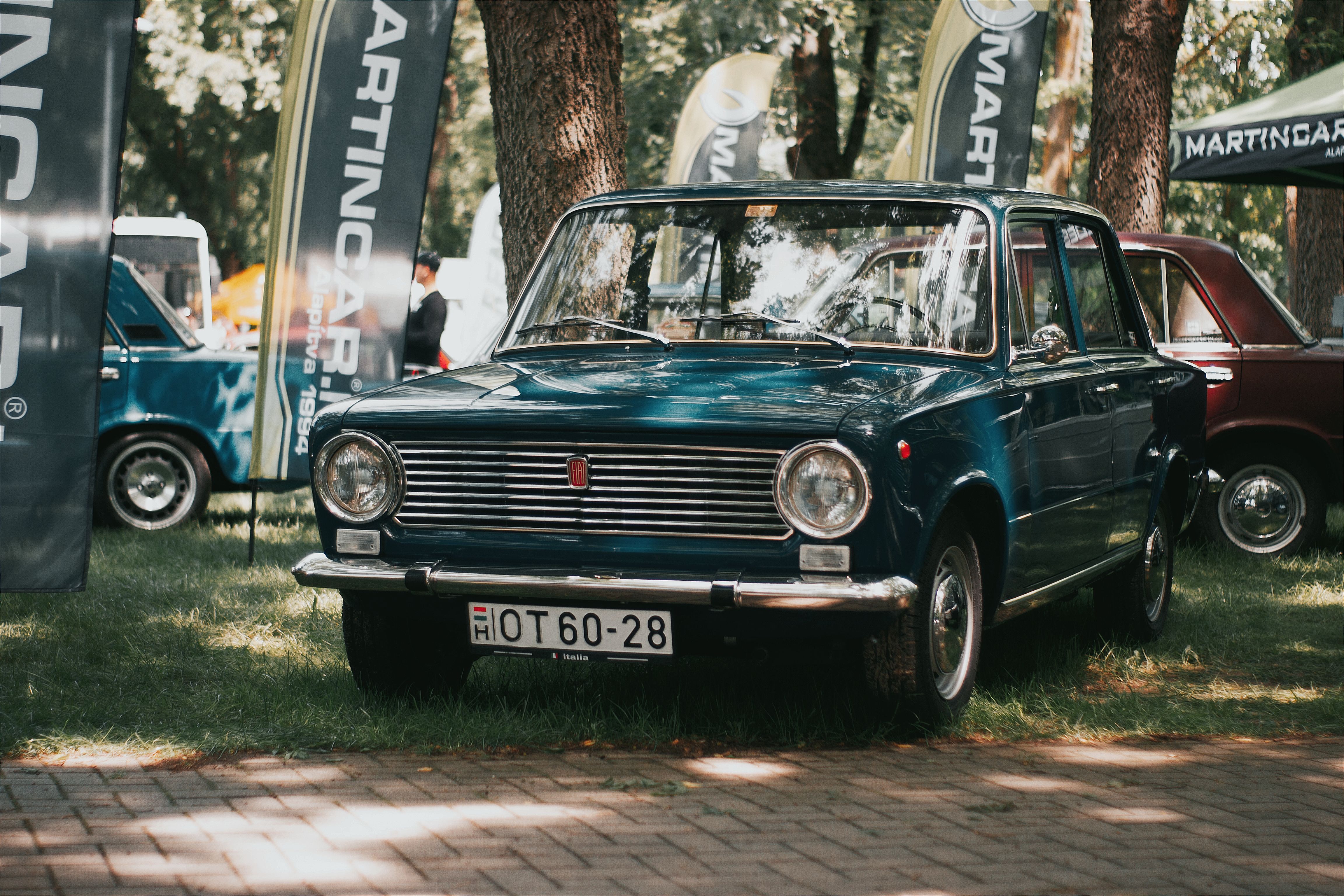 Blue Classic Fiat 124 at a Car Show · Free Stock Photo