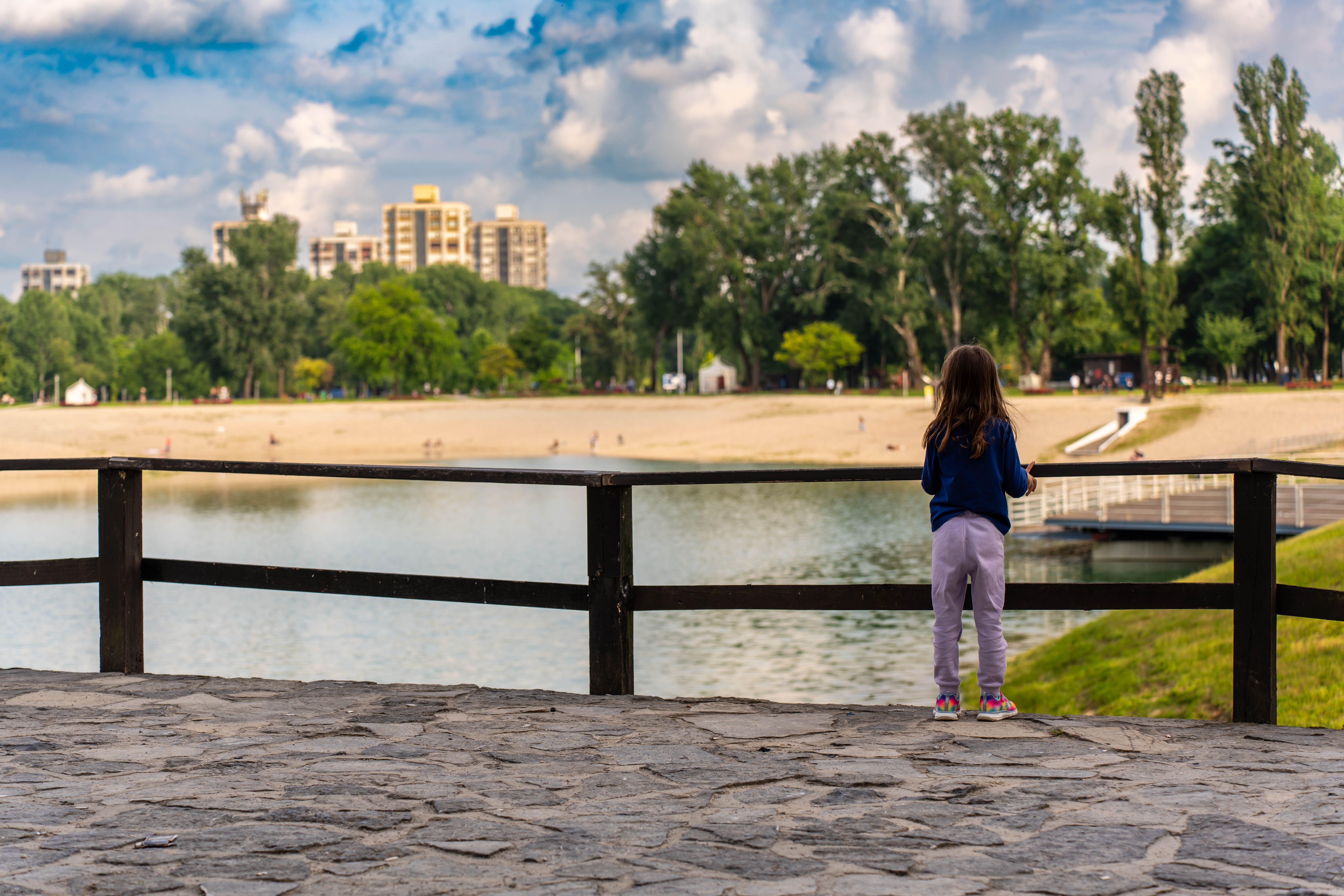 Back View of a Girl Standing on a Bridge · Free Stock Photo