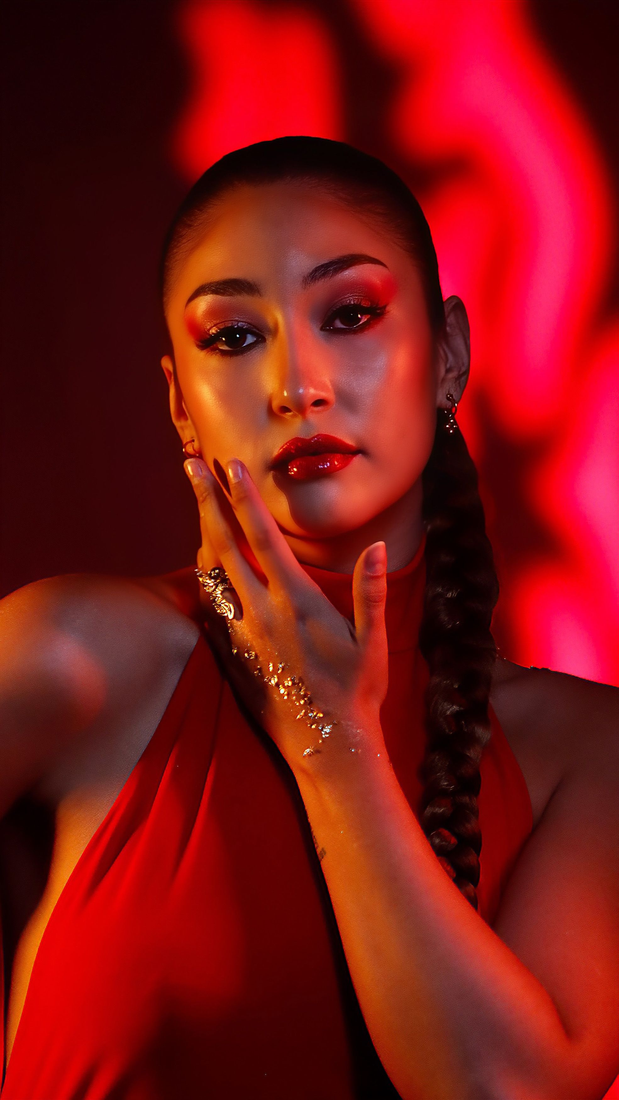 Portrait of Woman in Red Light · Free Stock Photo