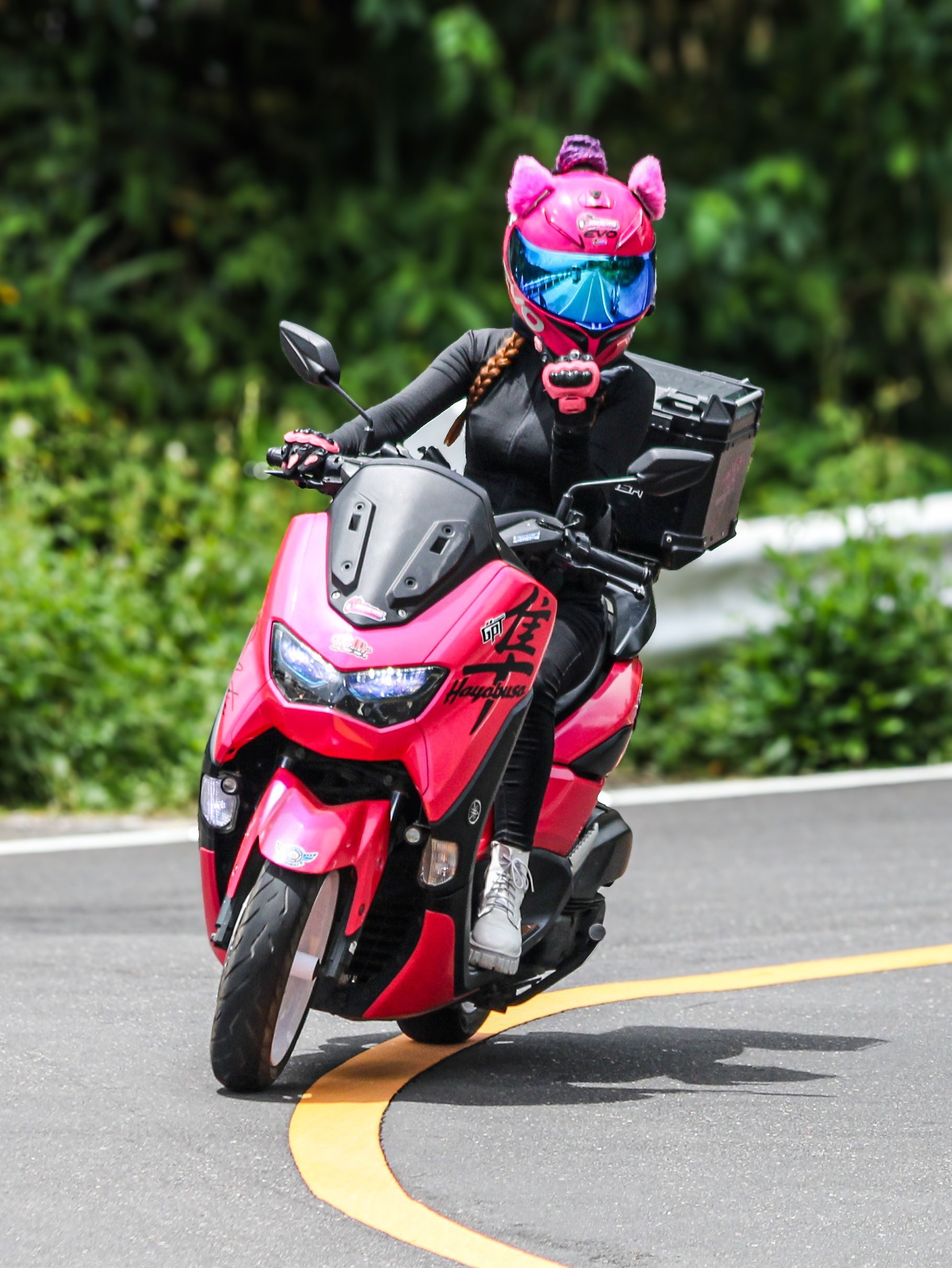 Woman with Pink Helmet Riding on Motorcycle · Free Stock Photo