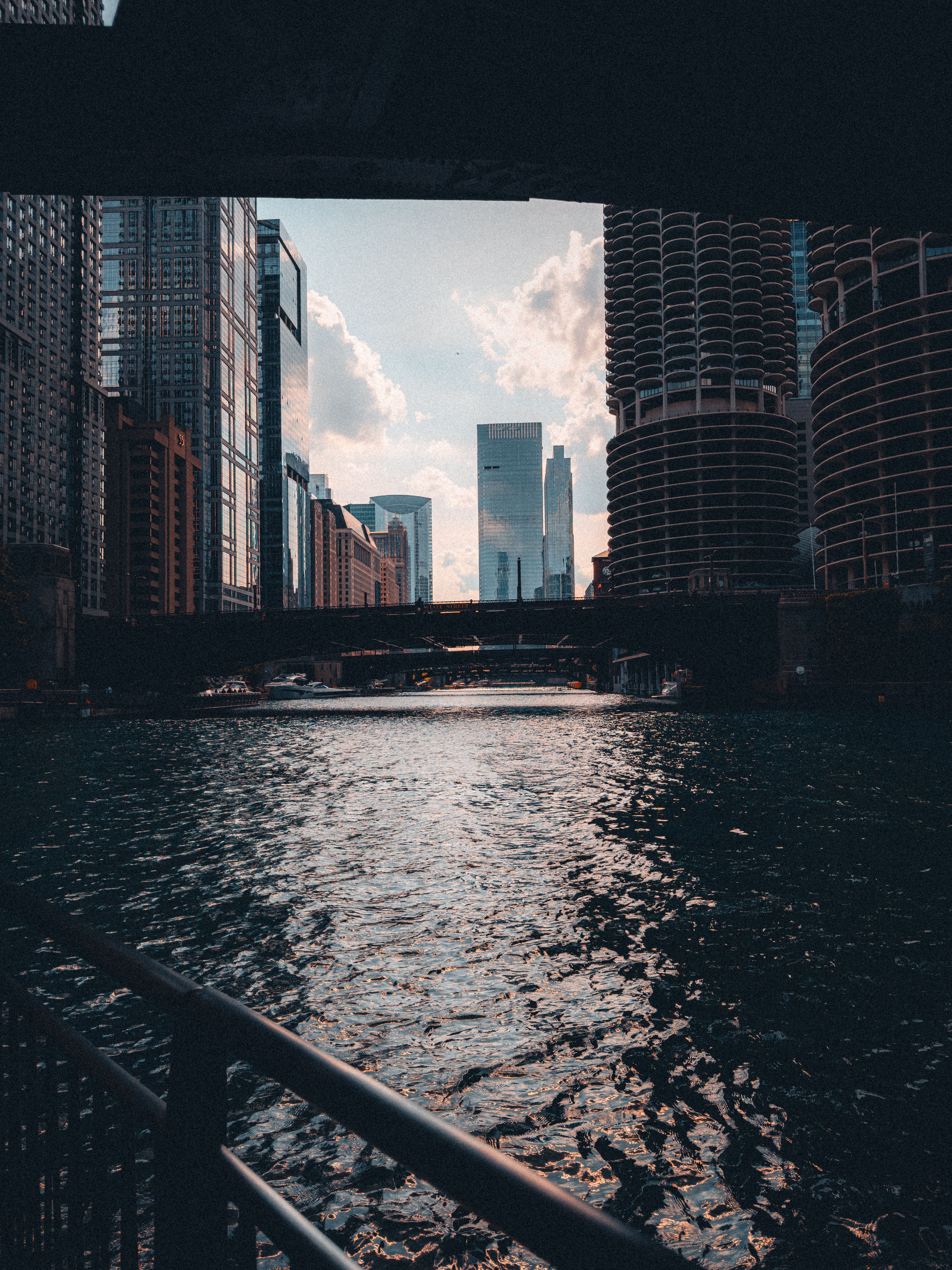 View of Chicago River and Bridge between Tall Buildings · Free Stock Photo