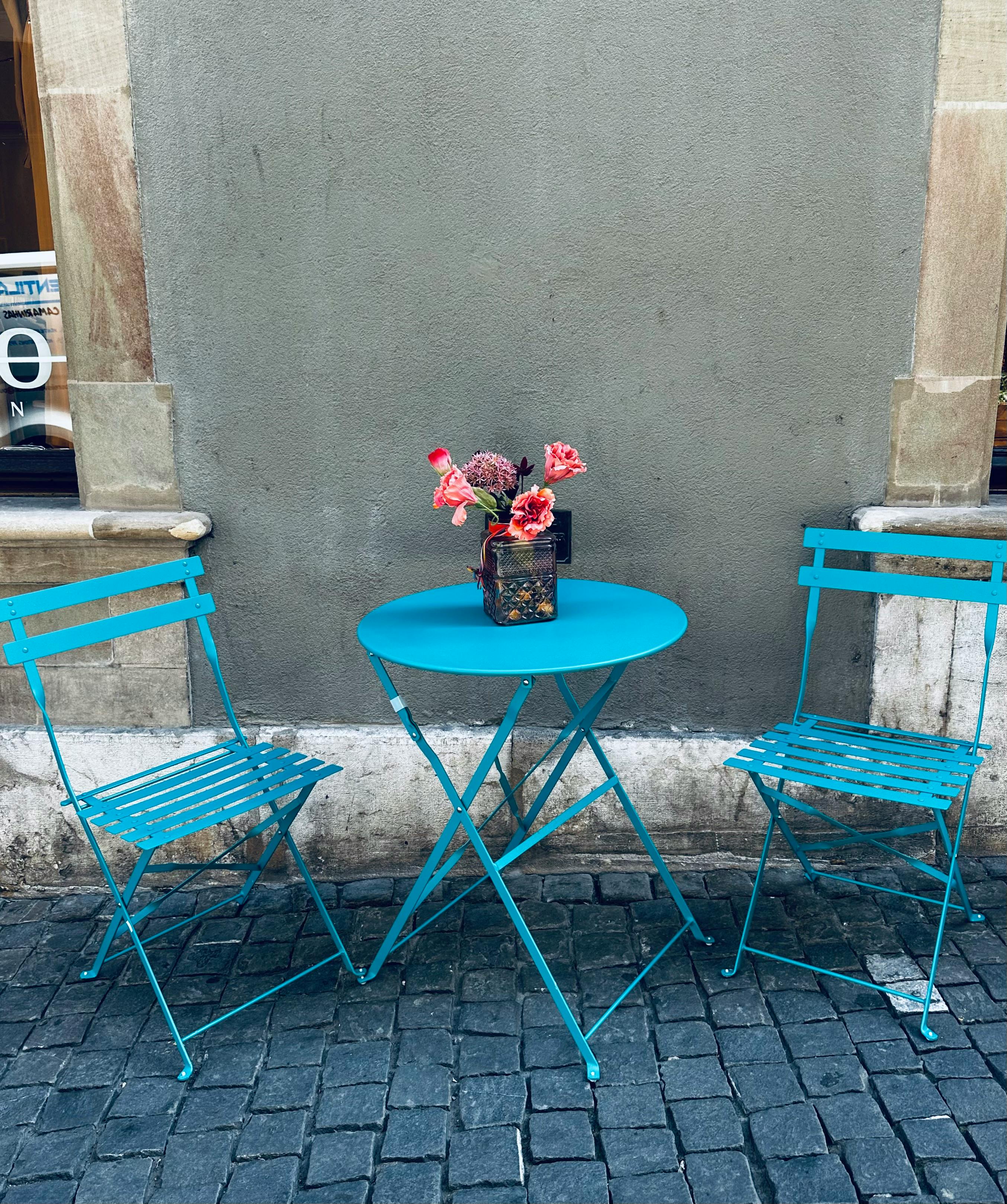 Blue Table and Chairs of Cafe · Free Stock Photo
